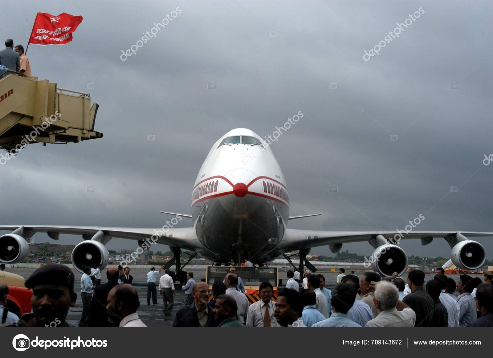 Avião Bandeira Fora Cerimônia Air Indias Voo Inaugural Para Los — Foto ...
