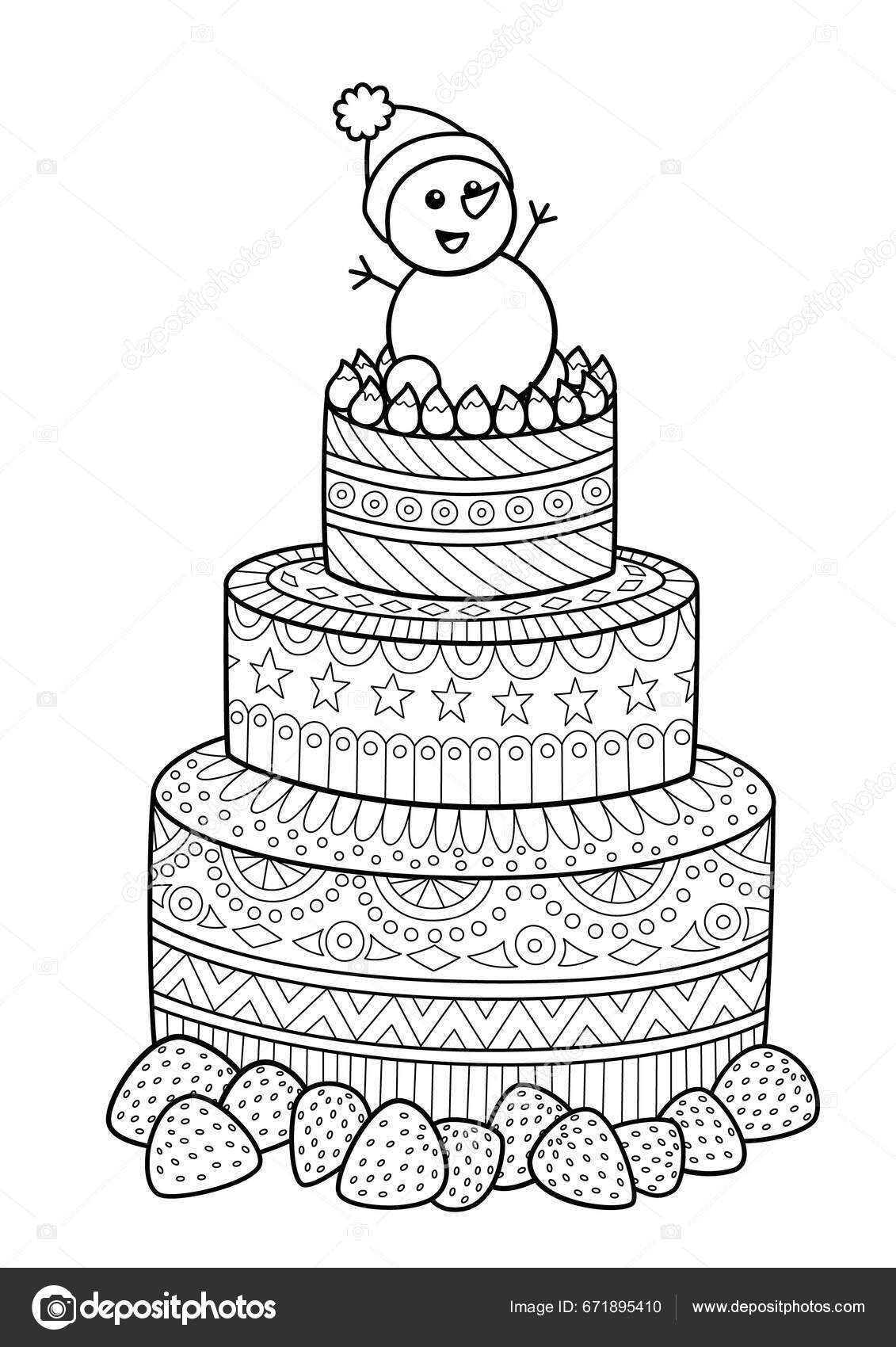 Bolo Doodle Colorir Página Livro Ilustração Zentangle Vetor Preto ...