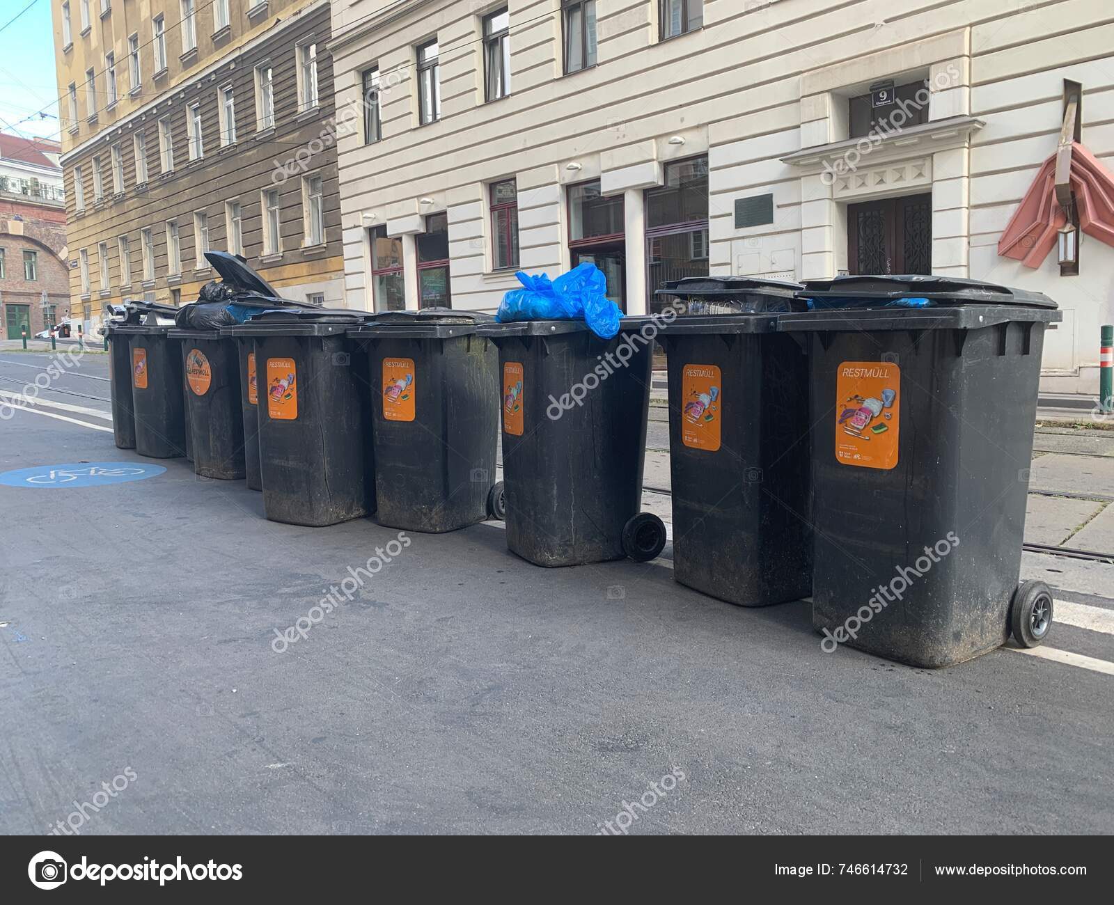 Vienna Austria September 2024 Full Garbage Dumpsters Waiting Orderly ...