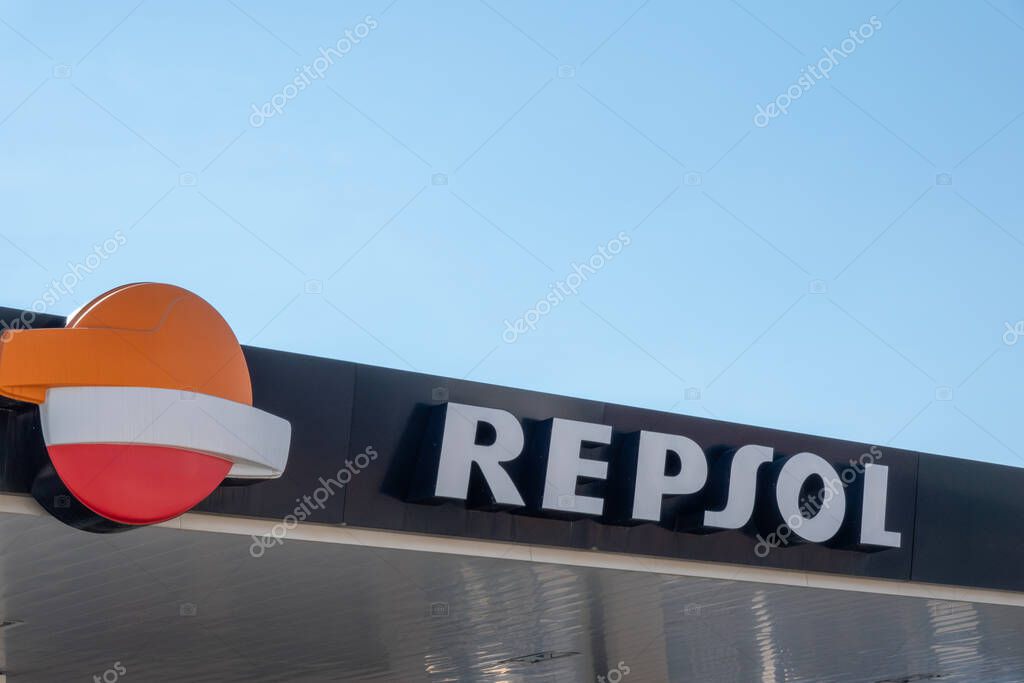 Finestrat, Spain - March 2, 2023: Repsol logo sign on gas station ...