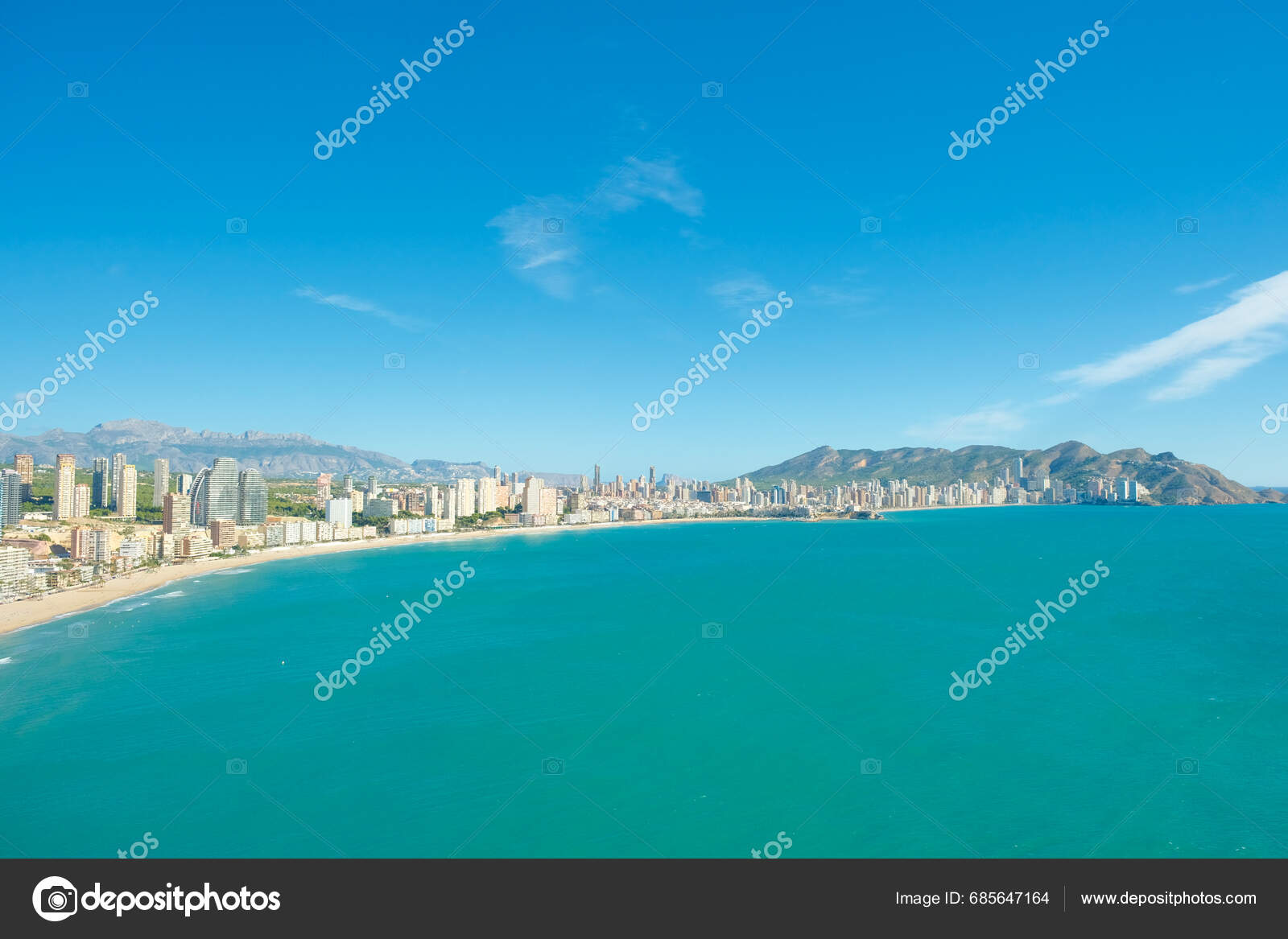 Aerial View Turquoise Mediterranean Sea Benidorm Resort Poniente Beach ...