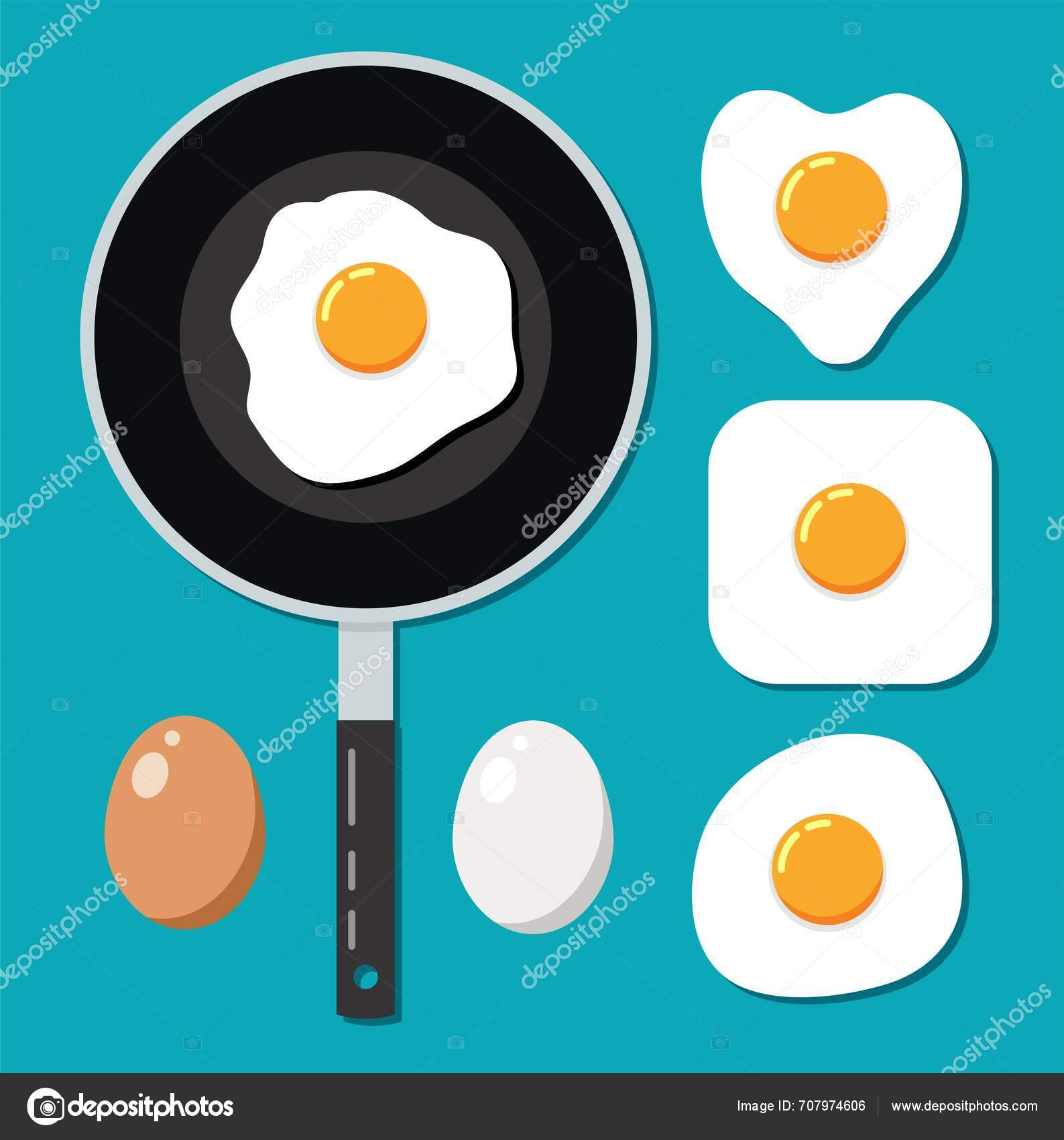 Vector Collection Whole Eggs Fried Eggs Frying Pan Isolated Blue Stock Vector by ...