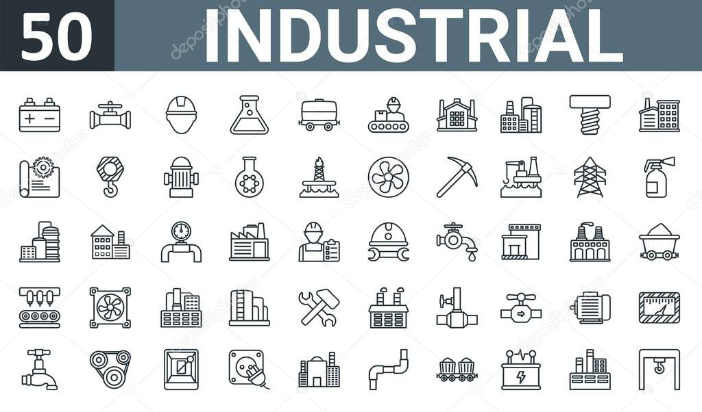 conjunto de 50 iconos industriales web contorno tales como batería de ...