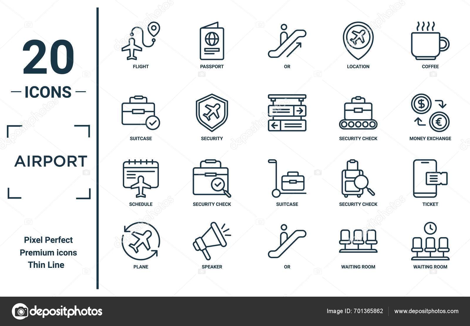 Airport Linear Icon Set Includes Thin Line Flight Suitcase Schedule Stock Vector by ©free-icons ...