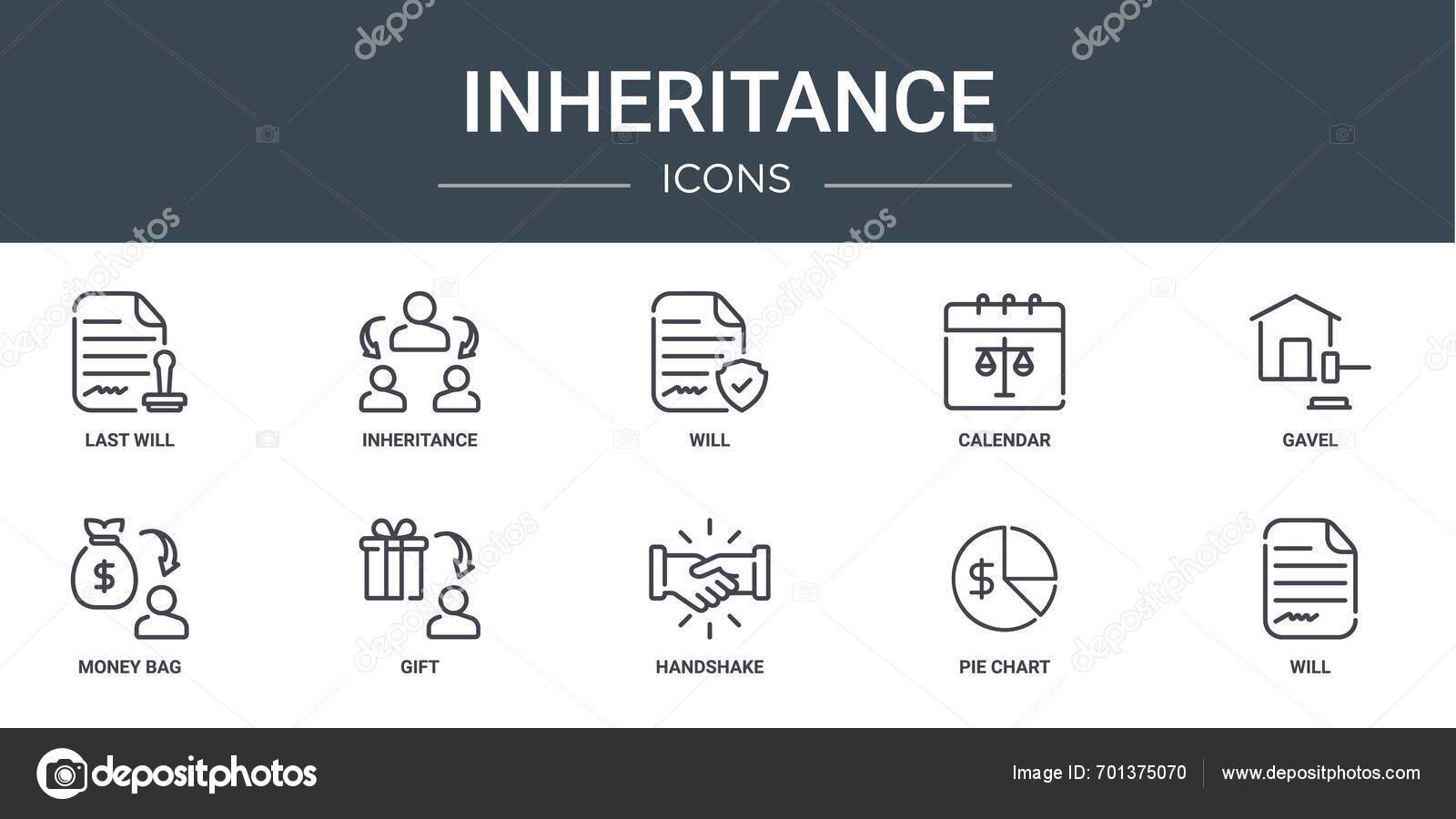 Set Outline Web Inheritance Icons Last Inheritance Calendar Gavel Money ...