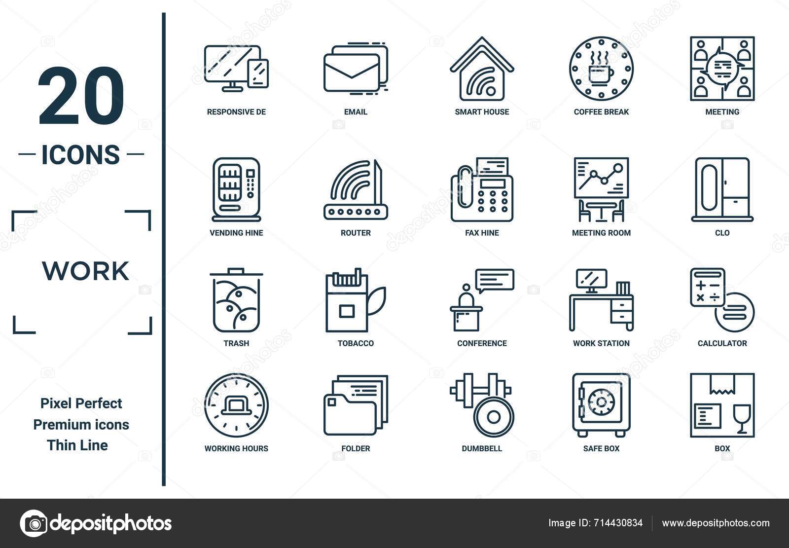 Work Linear Icon Set Includes Thin Line Responsive Vending Hine Stock ...