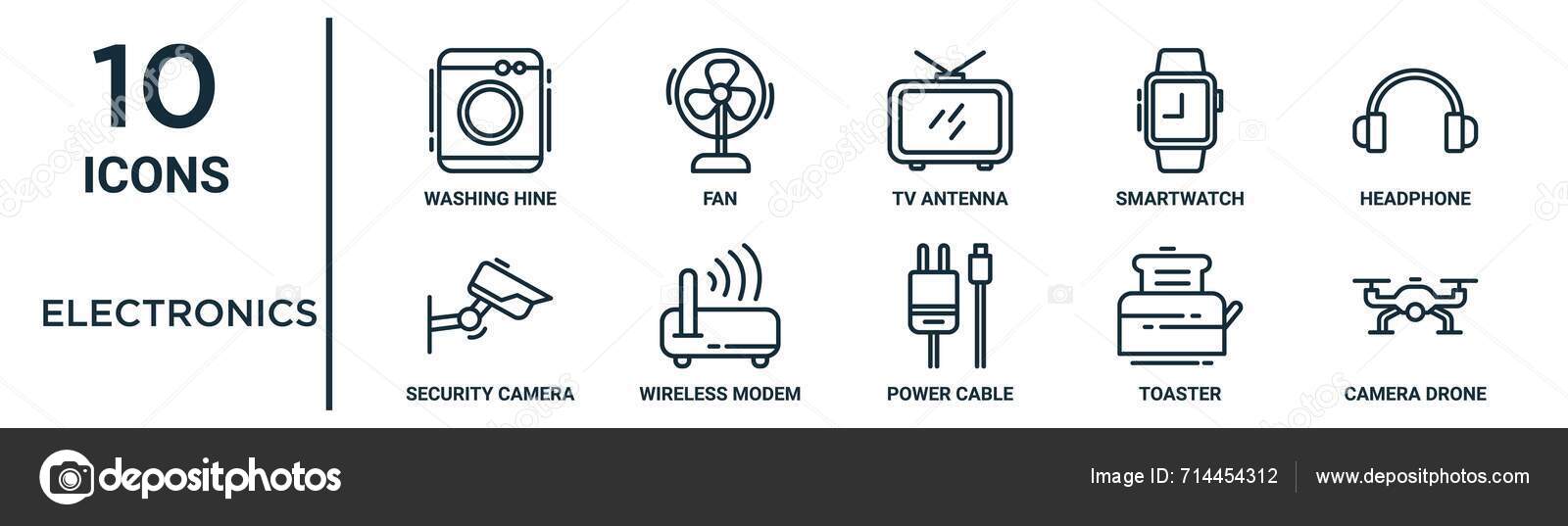 Electronics Outline Icon Set Thin Line Washing Hine Antenna Headphone ...