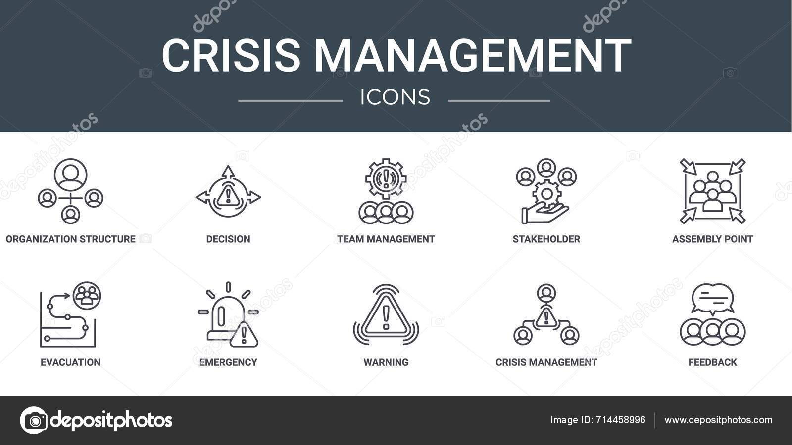 Set Outline Web Crisis Management Icons Organization Structure Decision ...