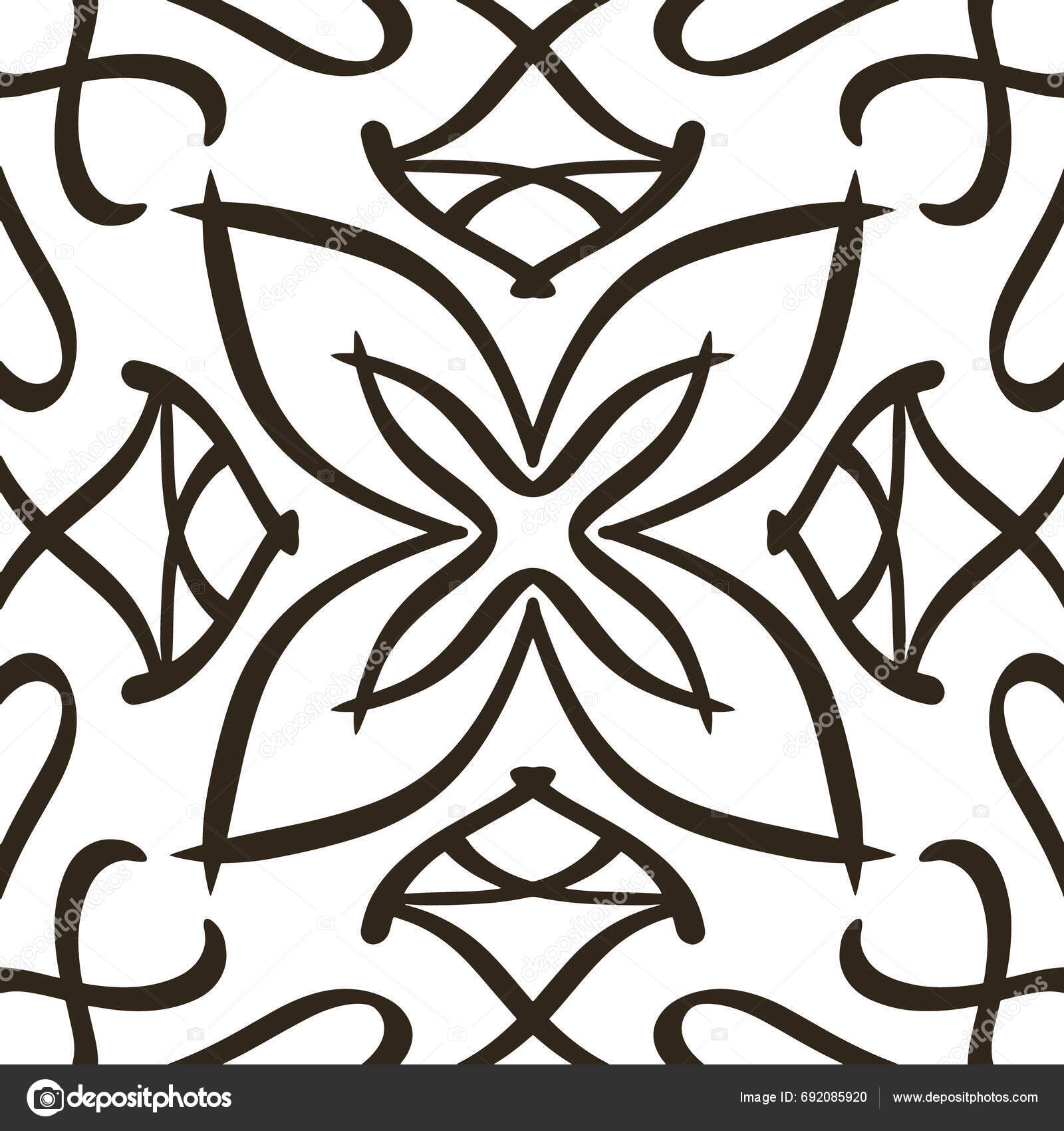 Outline Seamless Pattern Isolated Doodle Hand Drawn Art Sketch Vector ...