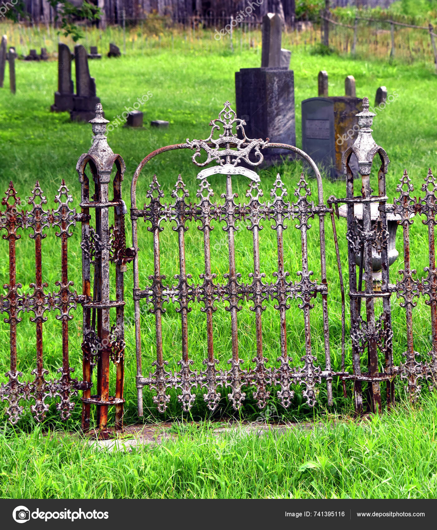 Old Wrought Iron Gate Silver Rust Corrosion Plaque Gate Reads — Stock ...