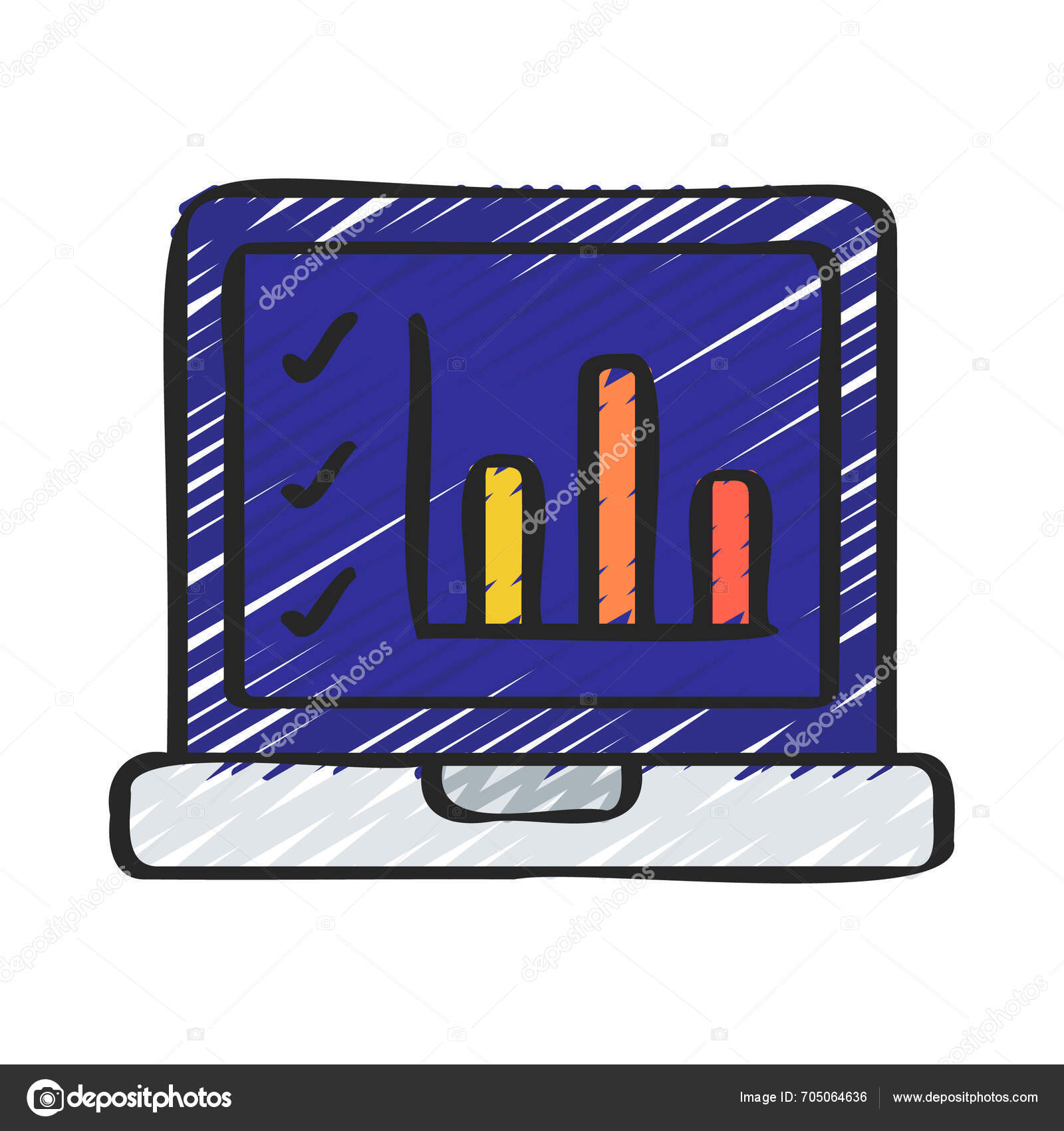 Laptop Chart Checklist Icon Vector Illustration Stock Vector by ...