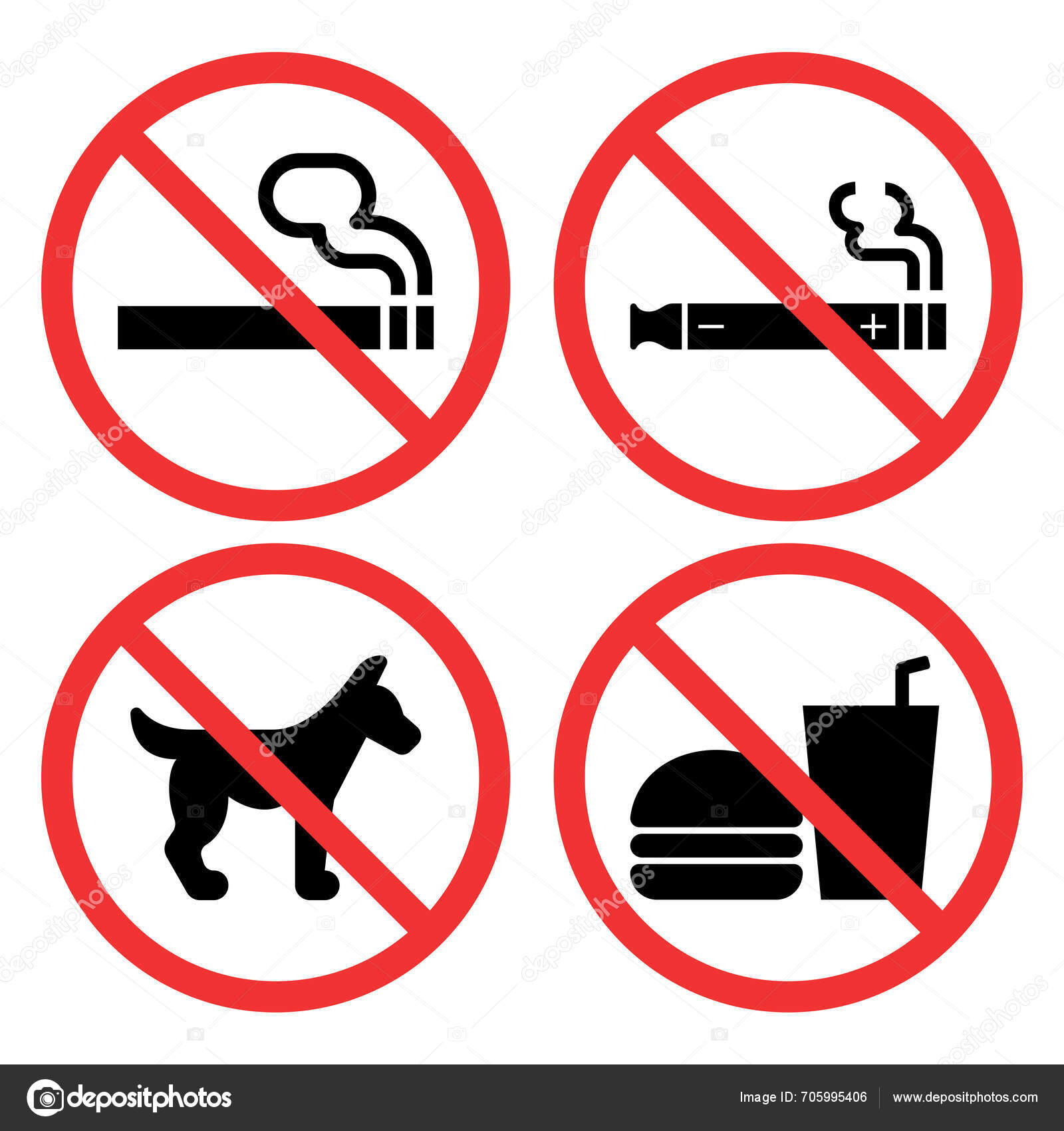 Tanda Tanda Terlarang Mengatur Asap Vape Anjing Dan Makanan Dan Vektor ...