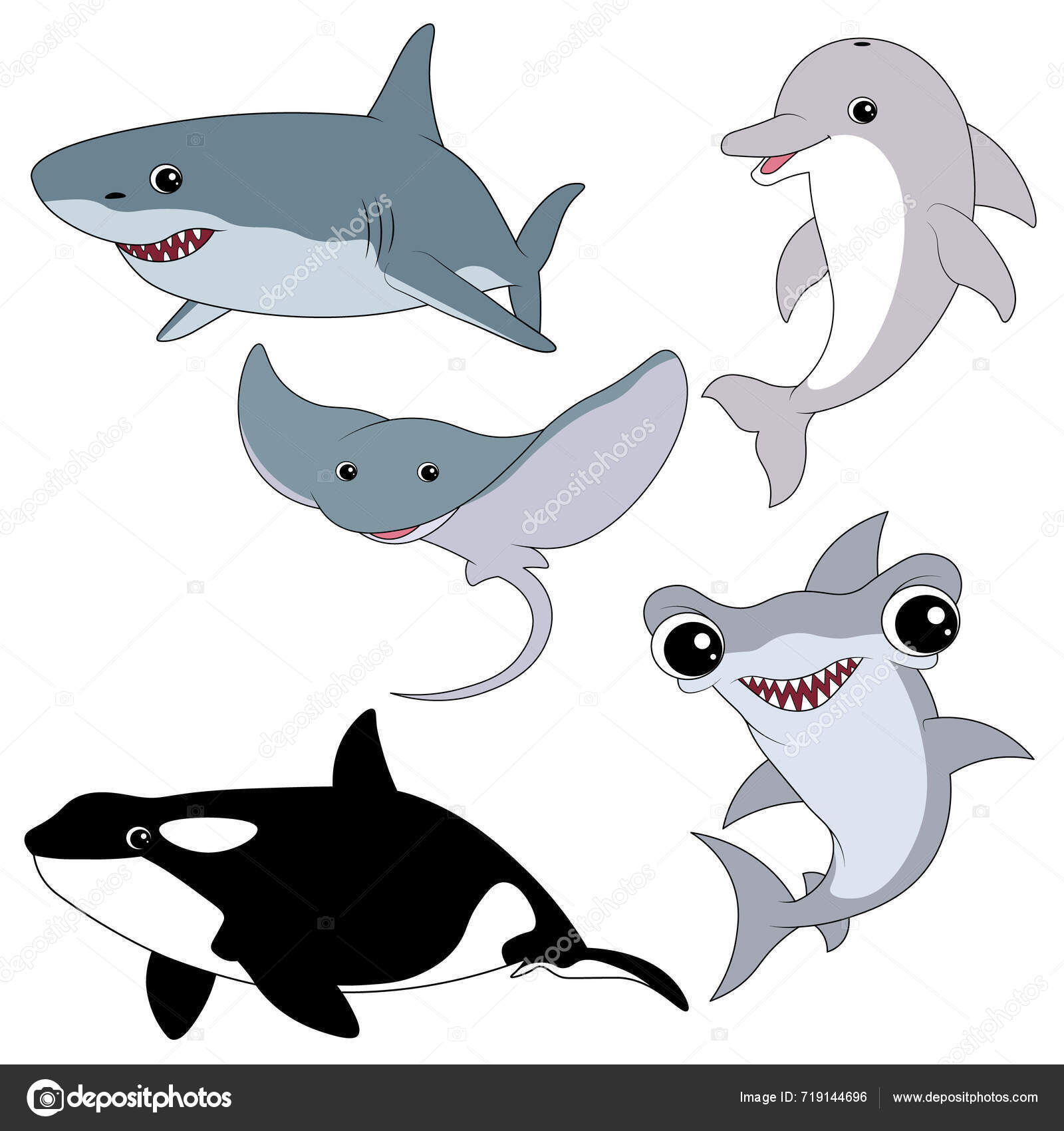 Criaturas Mar Bonito Cartoon Vector Clipart Vetor de ©alexi11 719144696