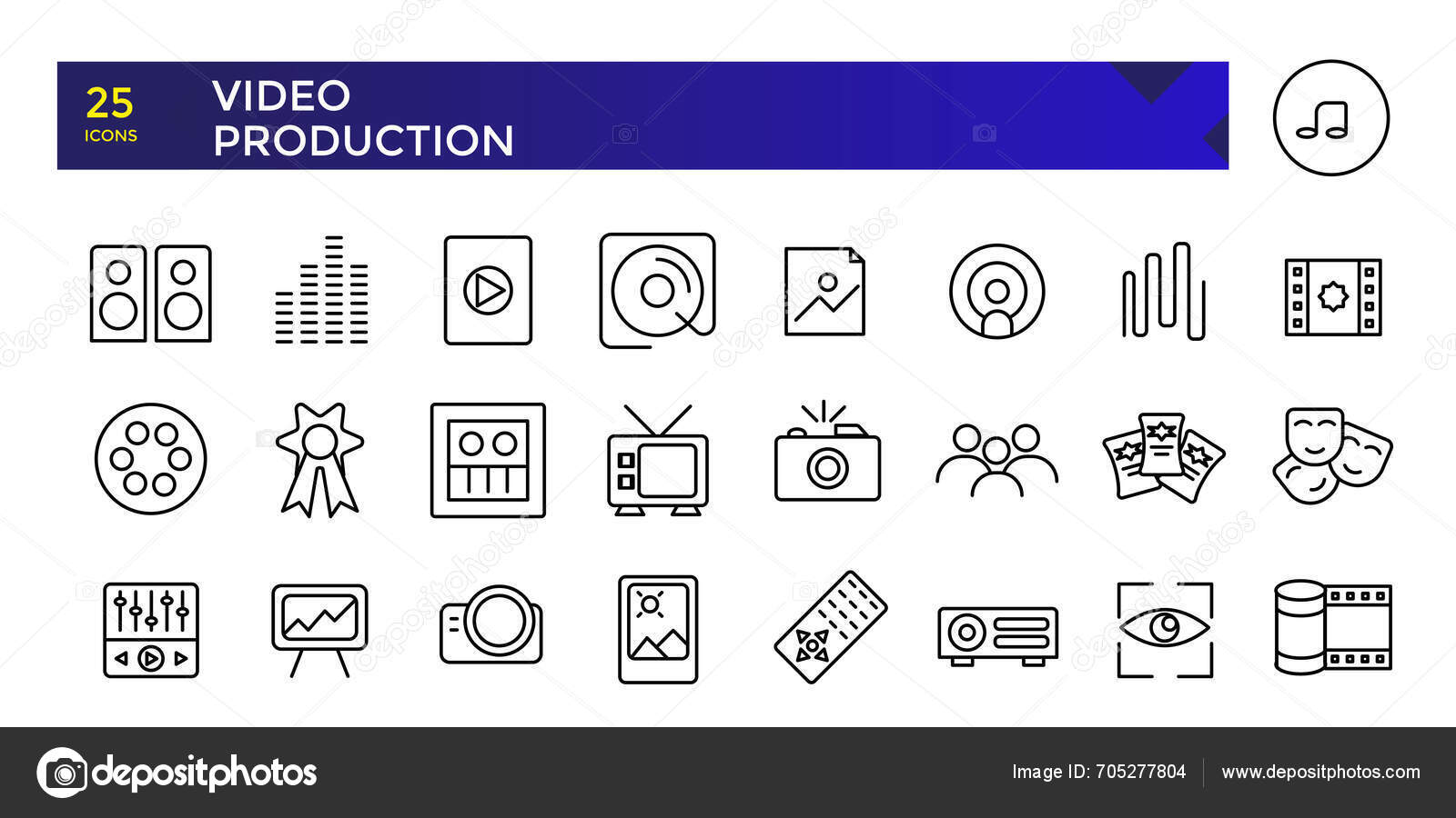 Simple Outline Set Video Production Icons Linear Style Icons Pack Stock ...