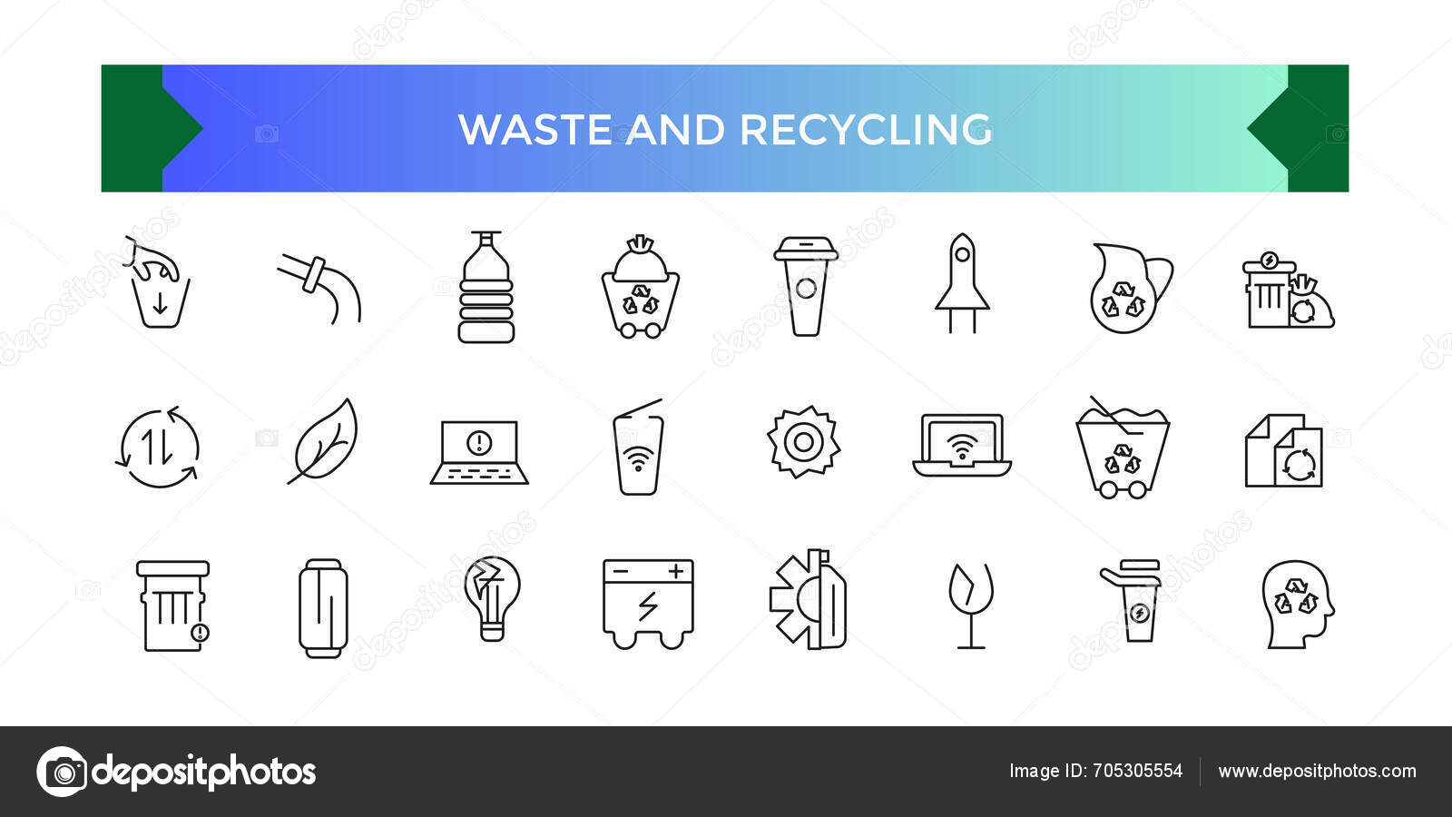 Waste Recycle Vector Line Icon Set Contains Linear Outline Icons Stock ...