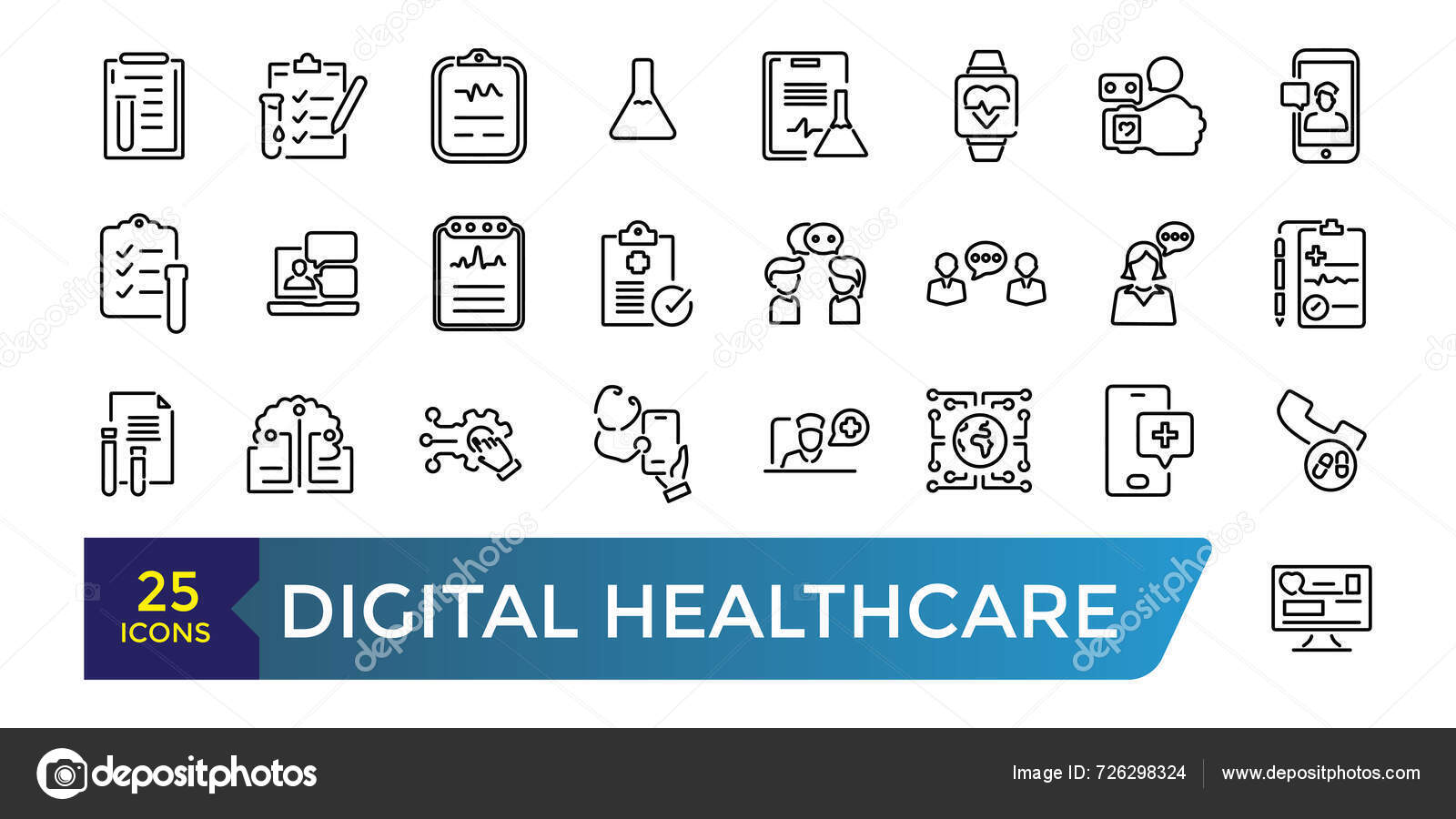 Conjunto Iconos Salud Digital Colección Pack Web Lineal Iconos Derrame ...