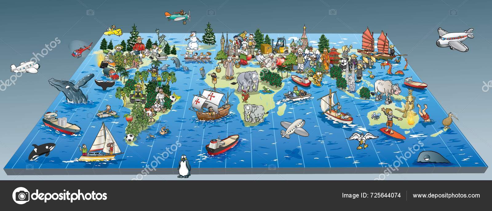 Illustrated World Map Funny Cartoons — Stock Photo © SJLievano #725644074