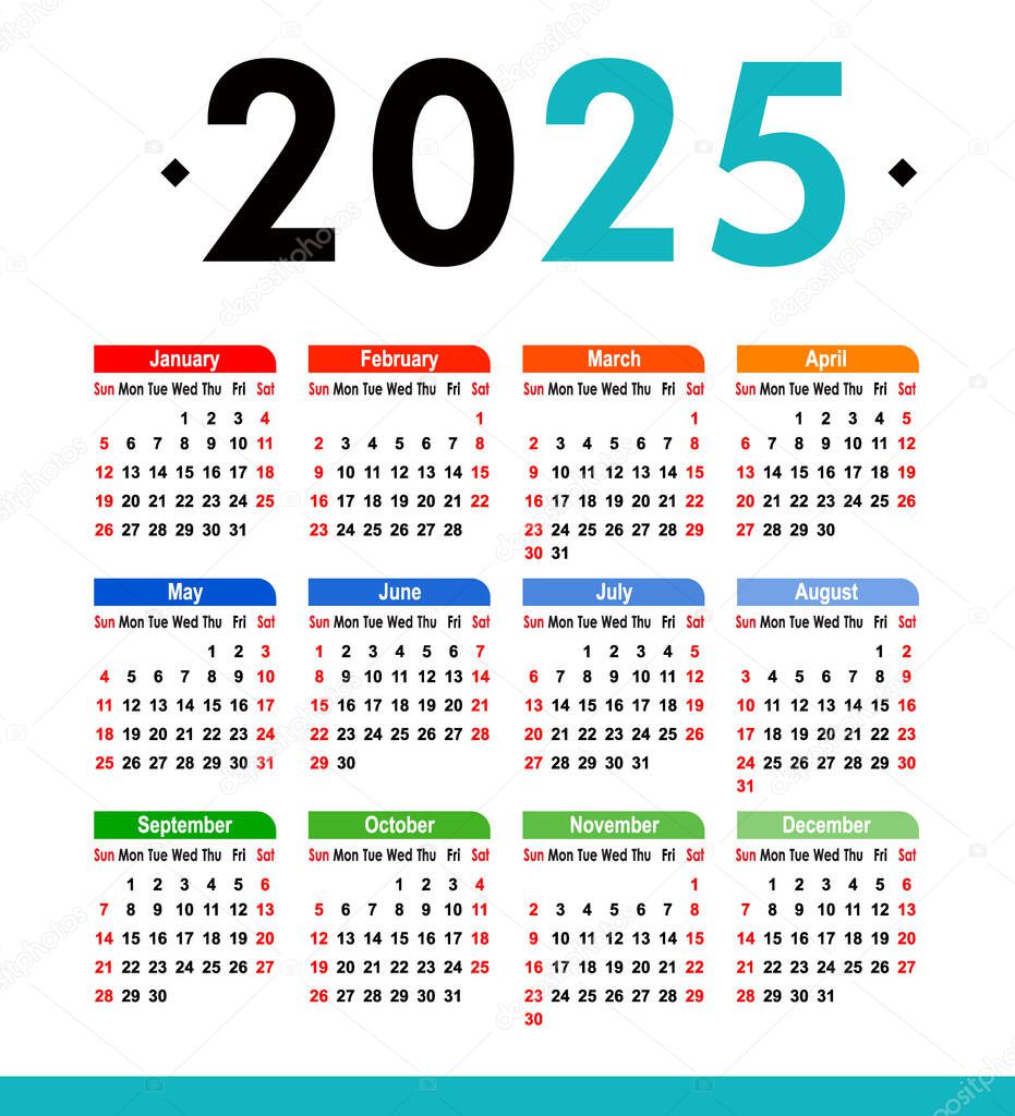 Calendario Diseño 2025 Plantilla, calendario anual 2025 vector. 2025 ...