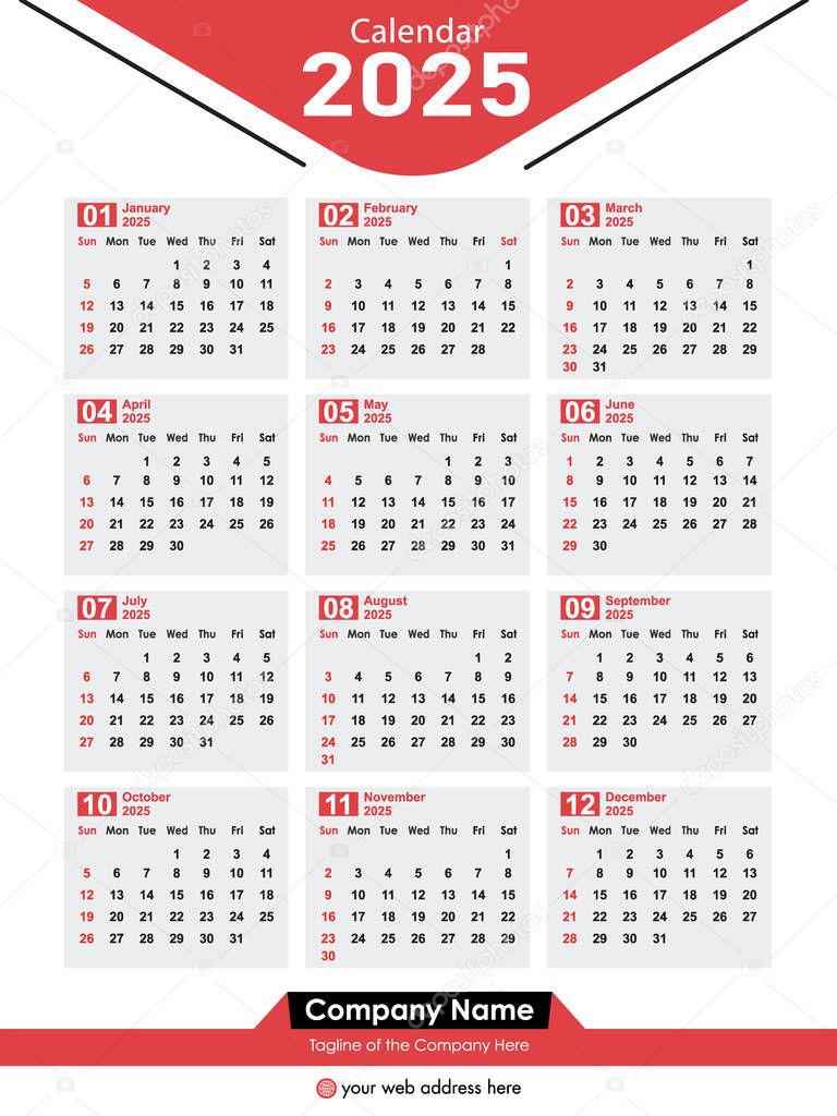 2025 Vector de calendario, Planificador de fechas de calendario 2025 ...