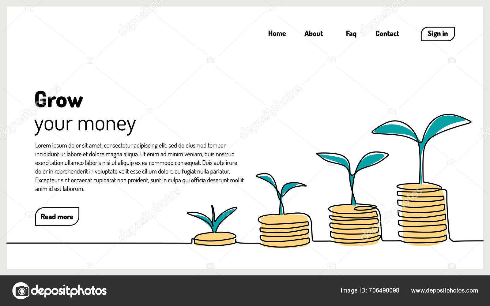 Step Coins Stacks Growing Plant Continuous Single Line Drawing One ...