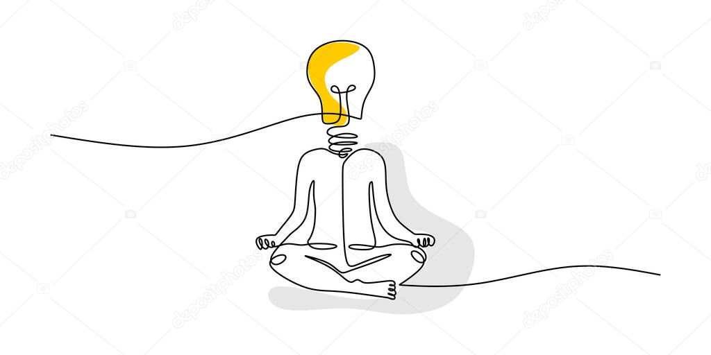 Persona meditando representada con una bombilla en la cabeza en un ...