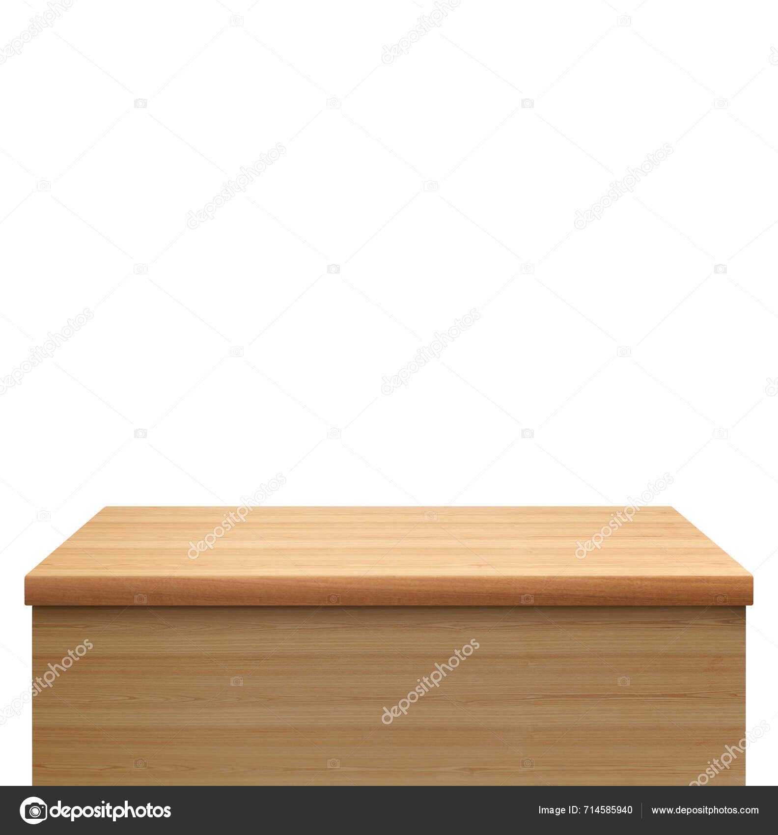 Meja Kayu Kosong Pemandangan Depan Terisolasi Pada Latar Belakang Putih ...