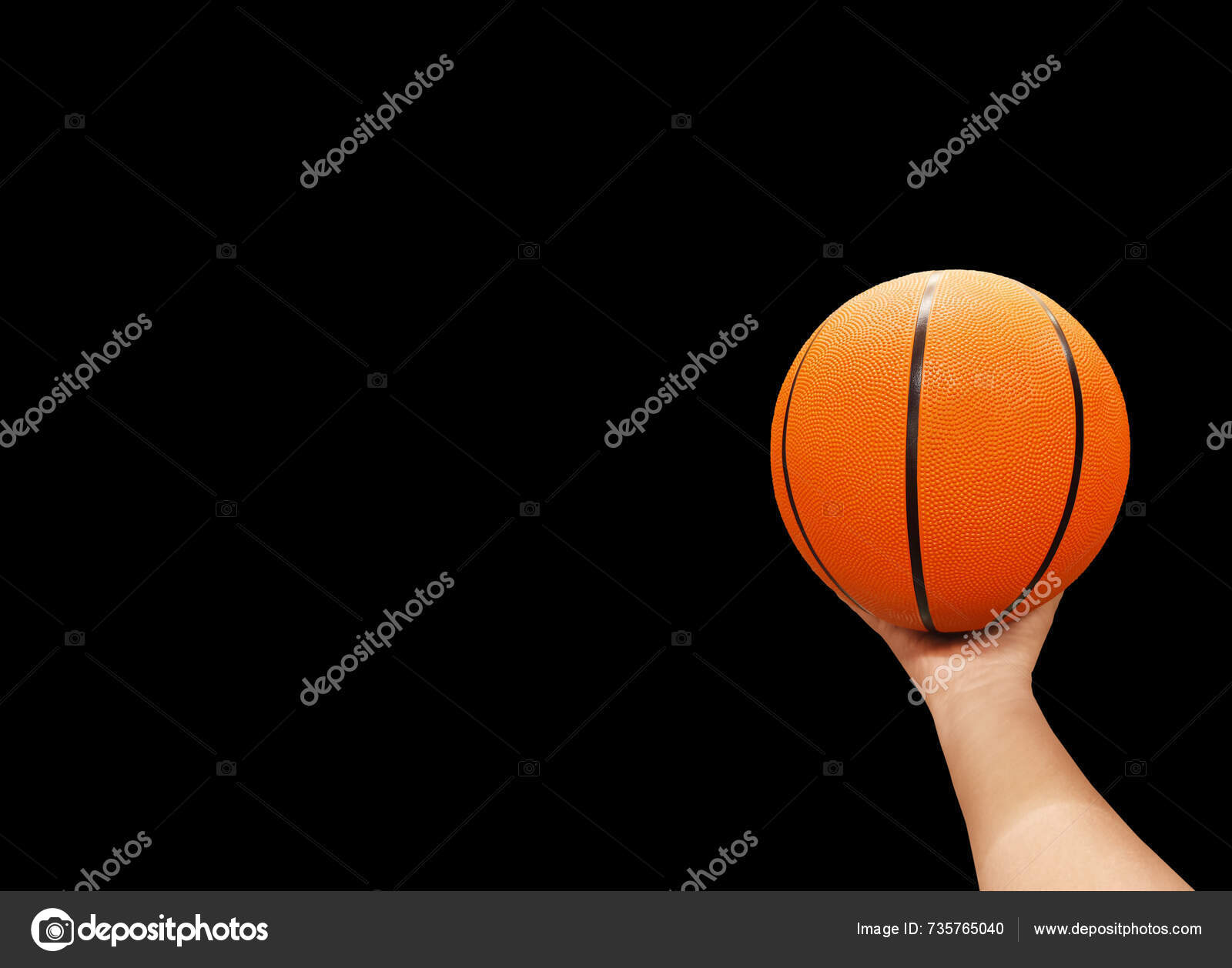 Basketball Ball Hand Isolated Black Background — Stock Photo ...