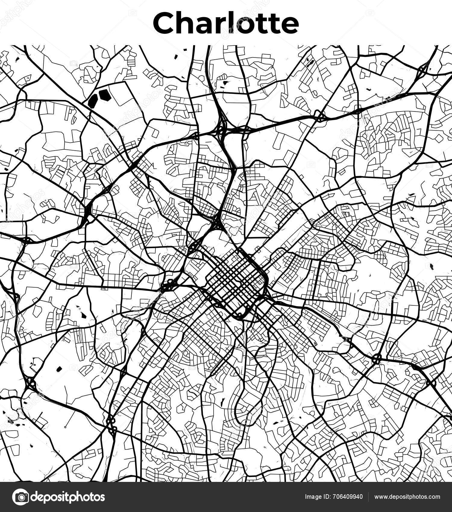 Charlotte City Map Cartography Map Street Layout Map Stock Vector by ...
