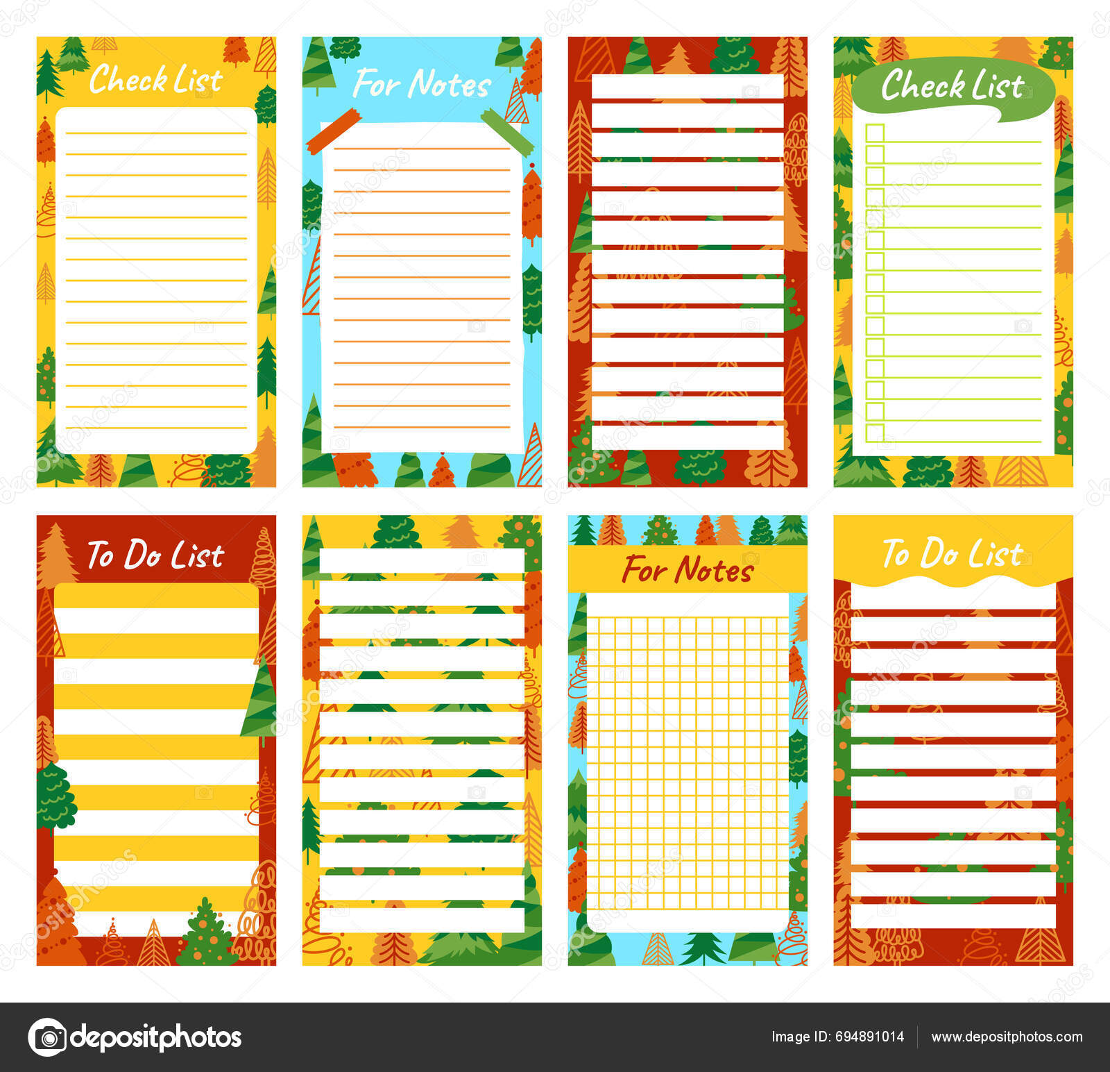 Notepaper Lined Grid Notepad Set Christmas Tree Design New Year Stock ...