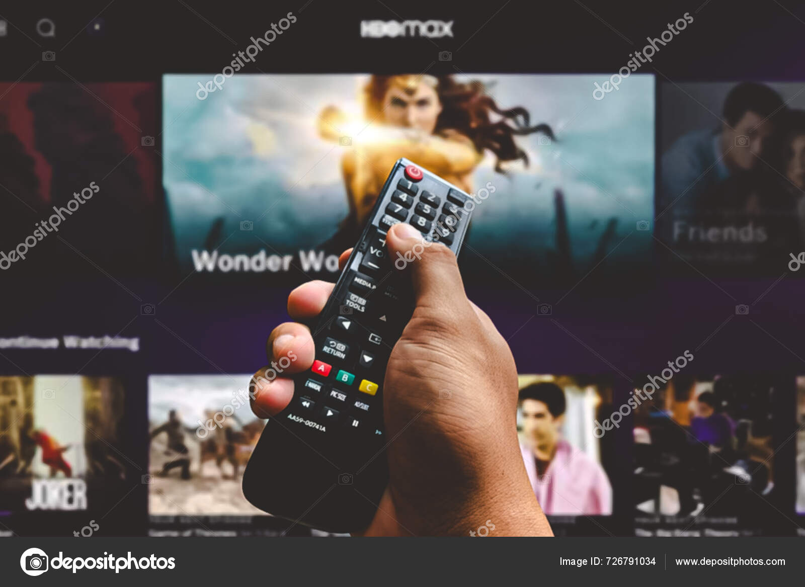 Man Remote Control Hand Hbomax Logo Background Hbomax Global Provider ...