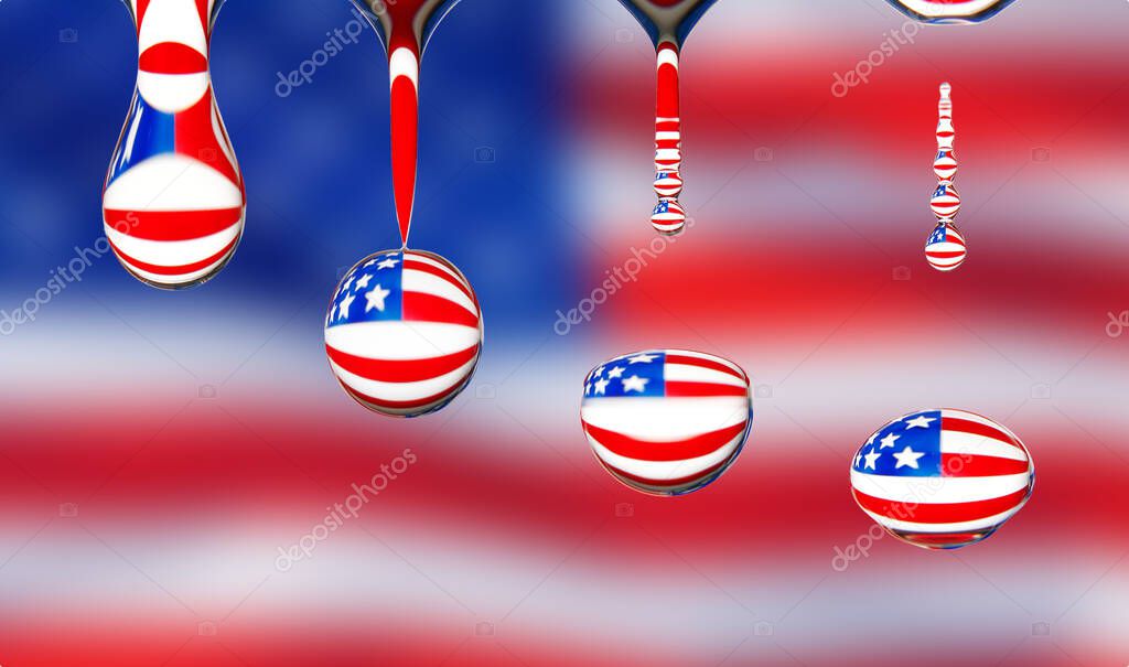 secuencia de una gota de agua goteando, la bandera de los Estados ...