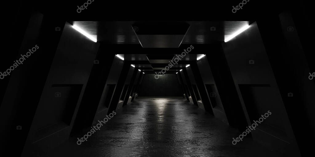 Un pasillo oscuro con una luz al final de ella ilustración de ...