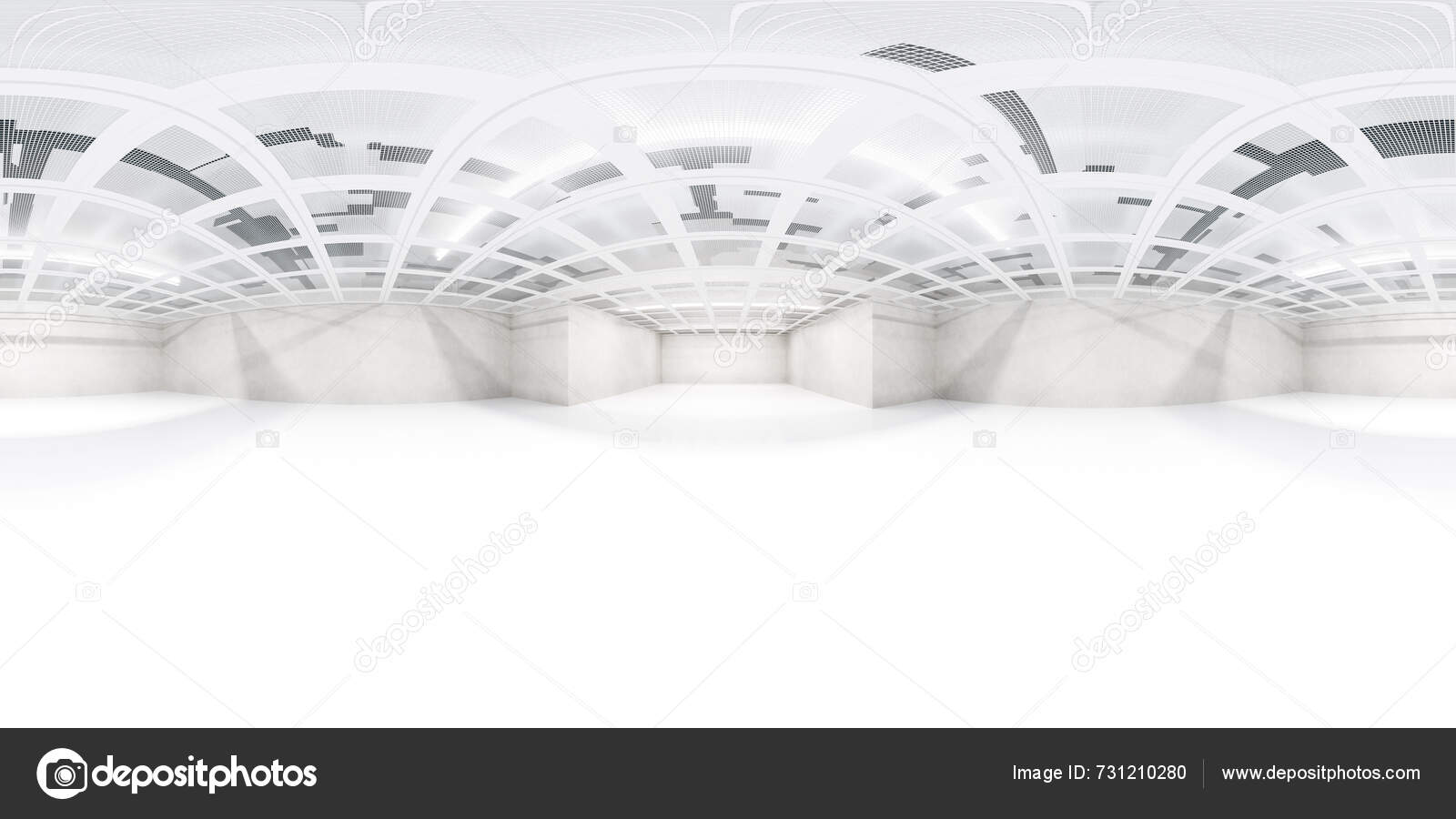 Panoramic View White Room Geometric Ceiling Room Empty Has White ...
