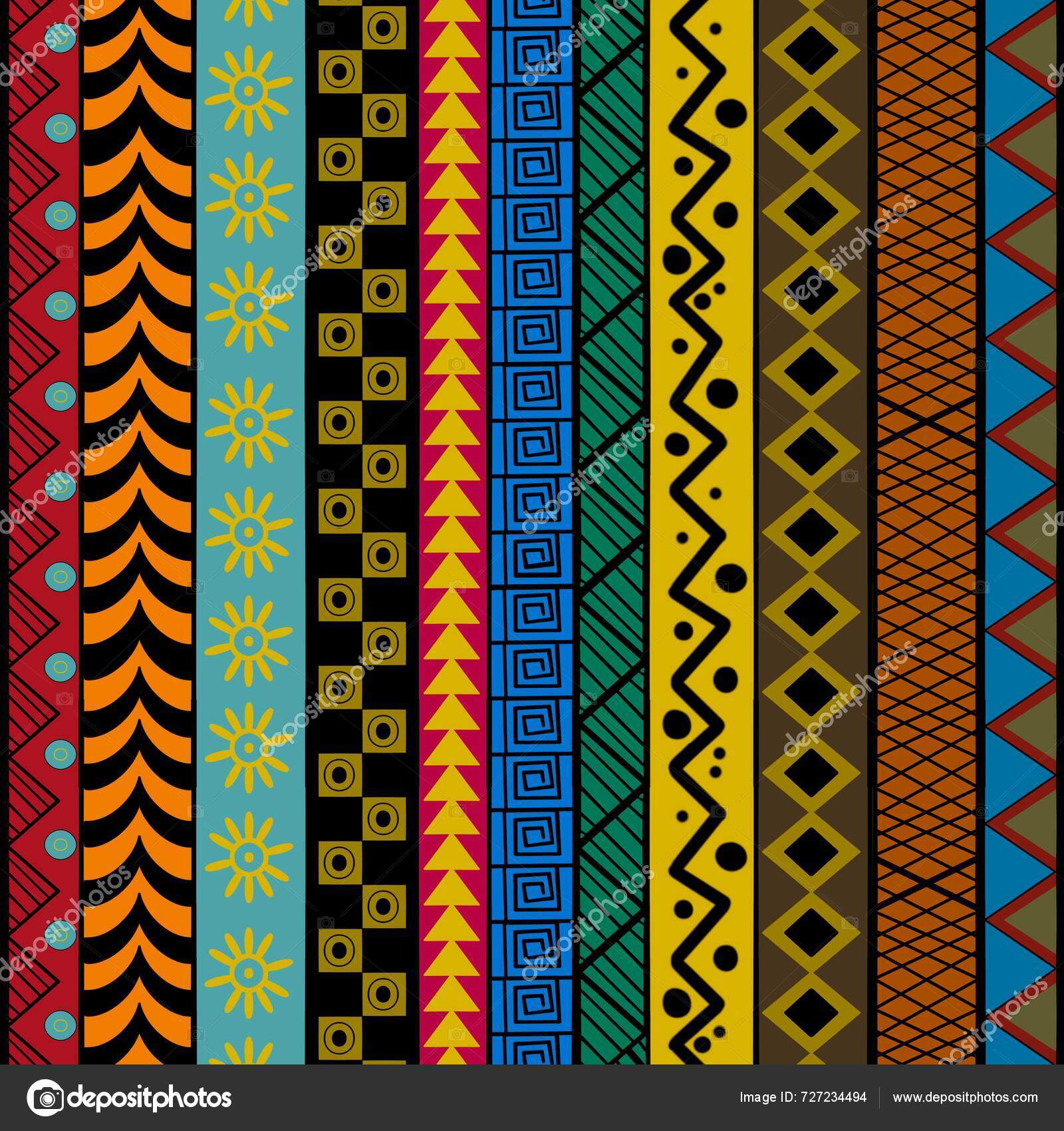 Collection Features Ethnic African Fabric Patterns Green Orange Tones ...