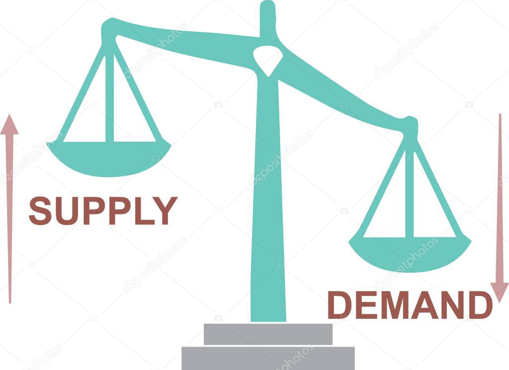 Oferta y demanda con báscula de peso, Vector 2024