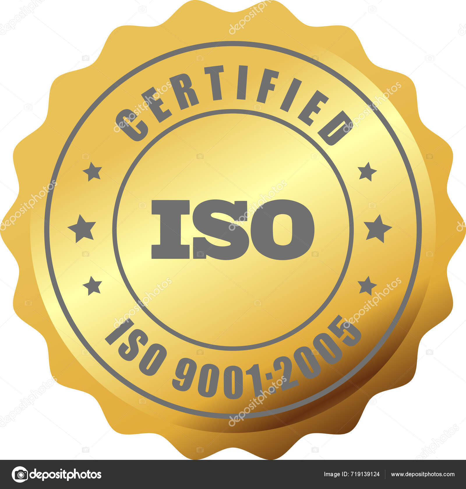 Selo Iso Ouro Selo Iso Certificado Empresa Certificado Iso 9001 Vetor de ©vedpku 719139124