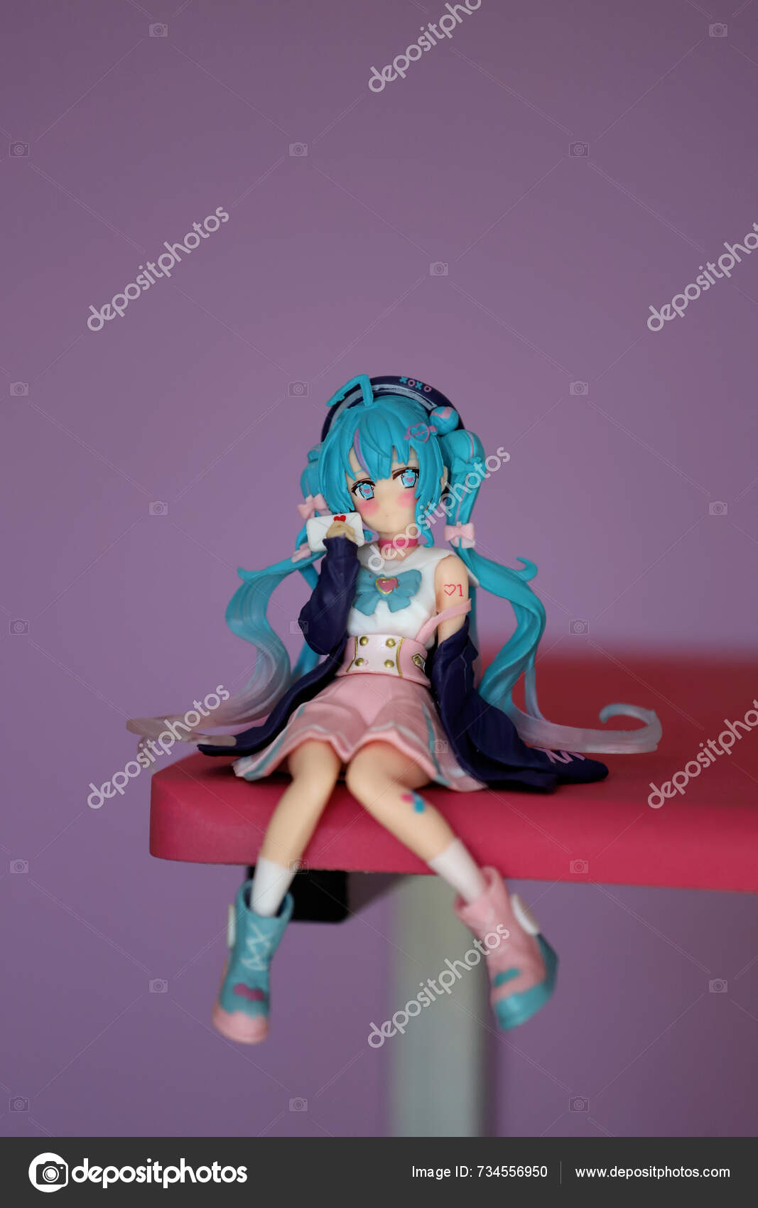 Hatsune Miku Figure Violet Background Copy Space Virtual Singer ...