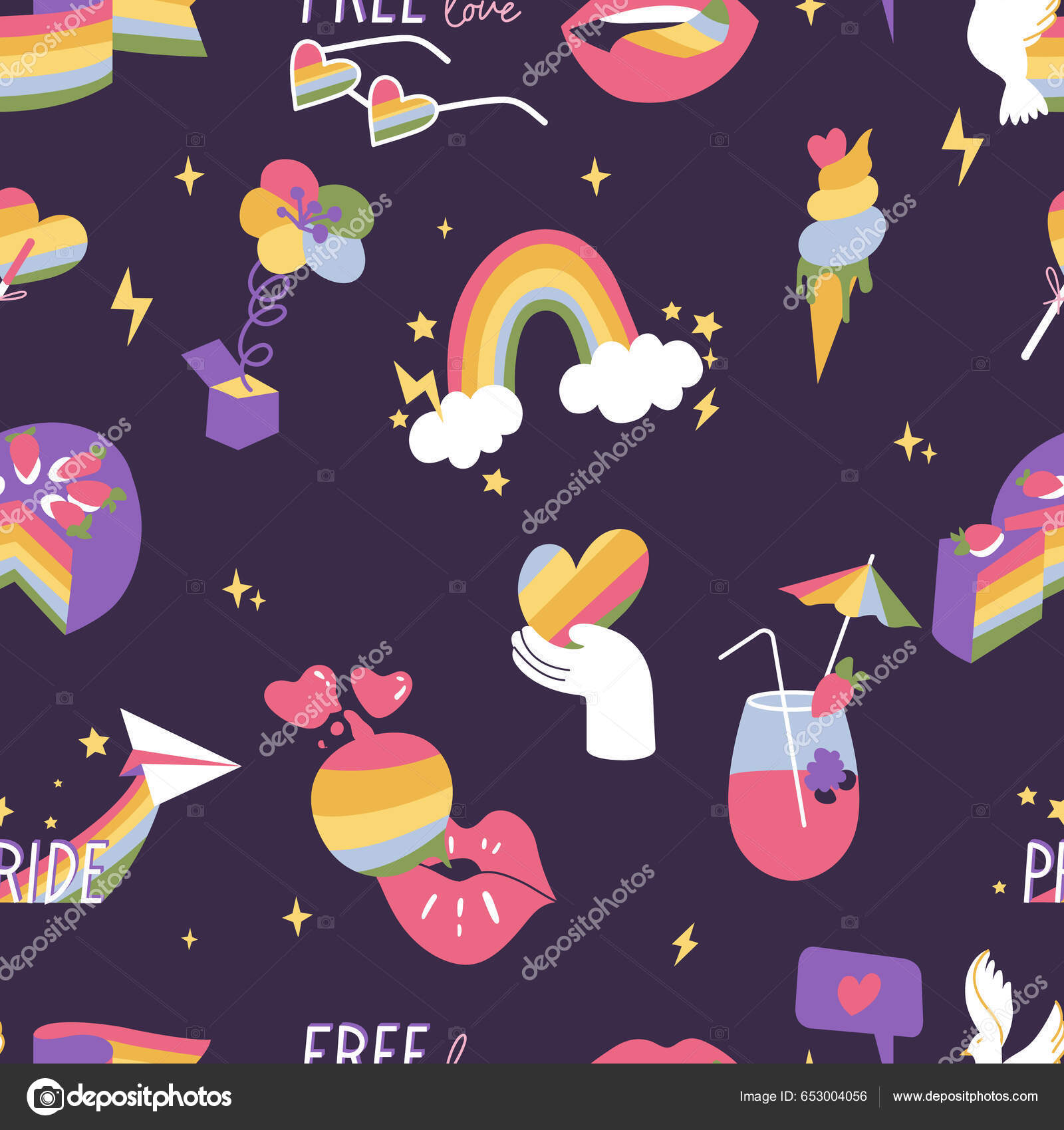 Vector Set Lgbtq Community Symbols Icons Seamless Parten Pride Month ...