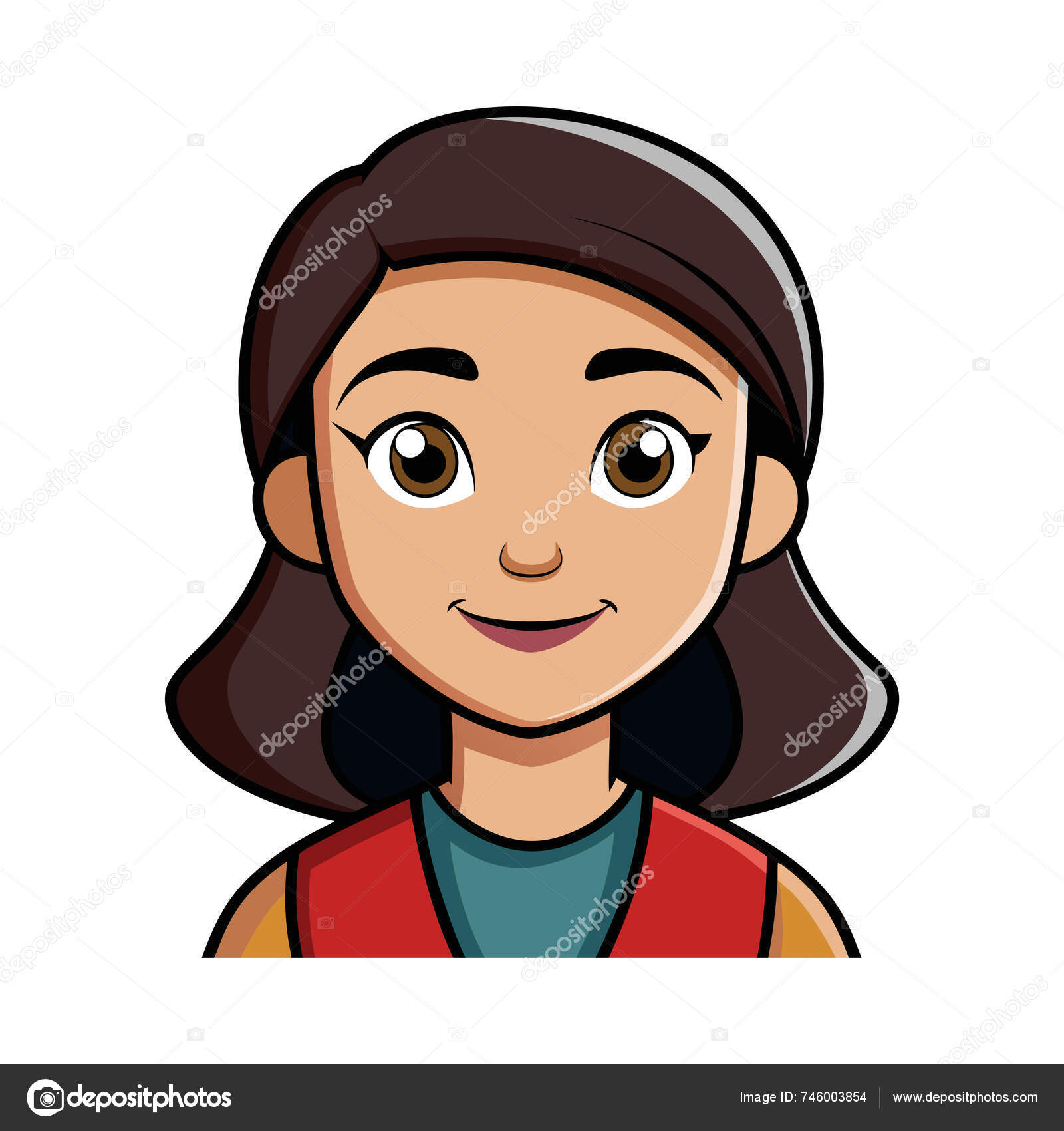 Imagen Muestra Una Chica Animada Con Pelo Castaño Chaleco Rojo Vector ...