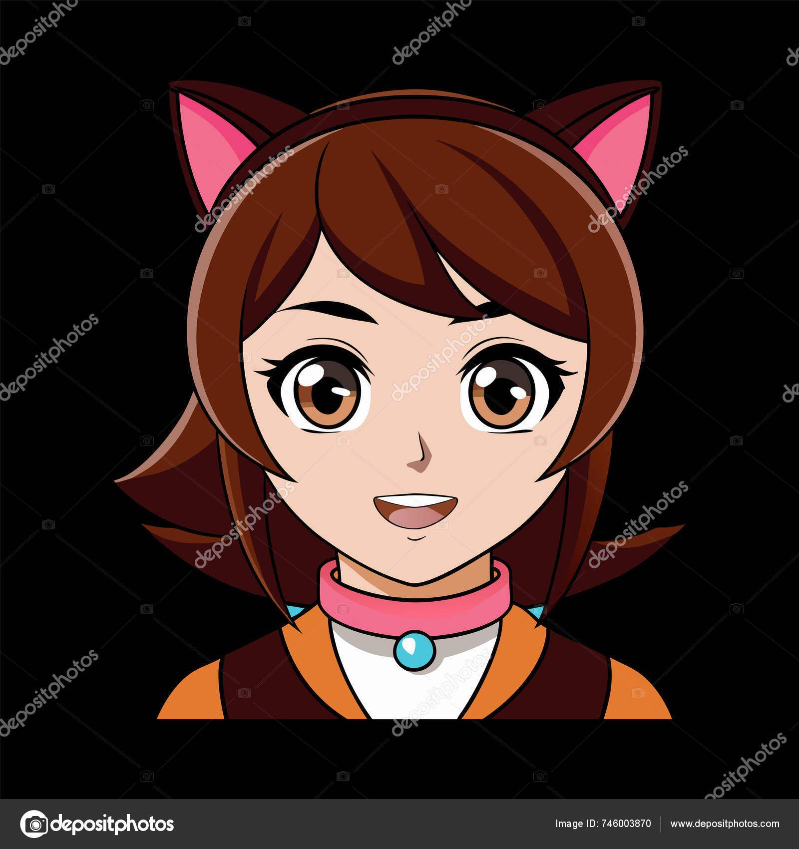 Imagen Muestra Una Chica Animada Con Pelo Castaño Chaleco Rojo Vector ...