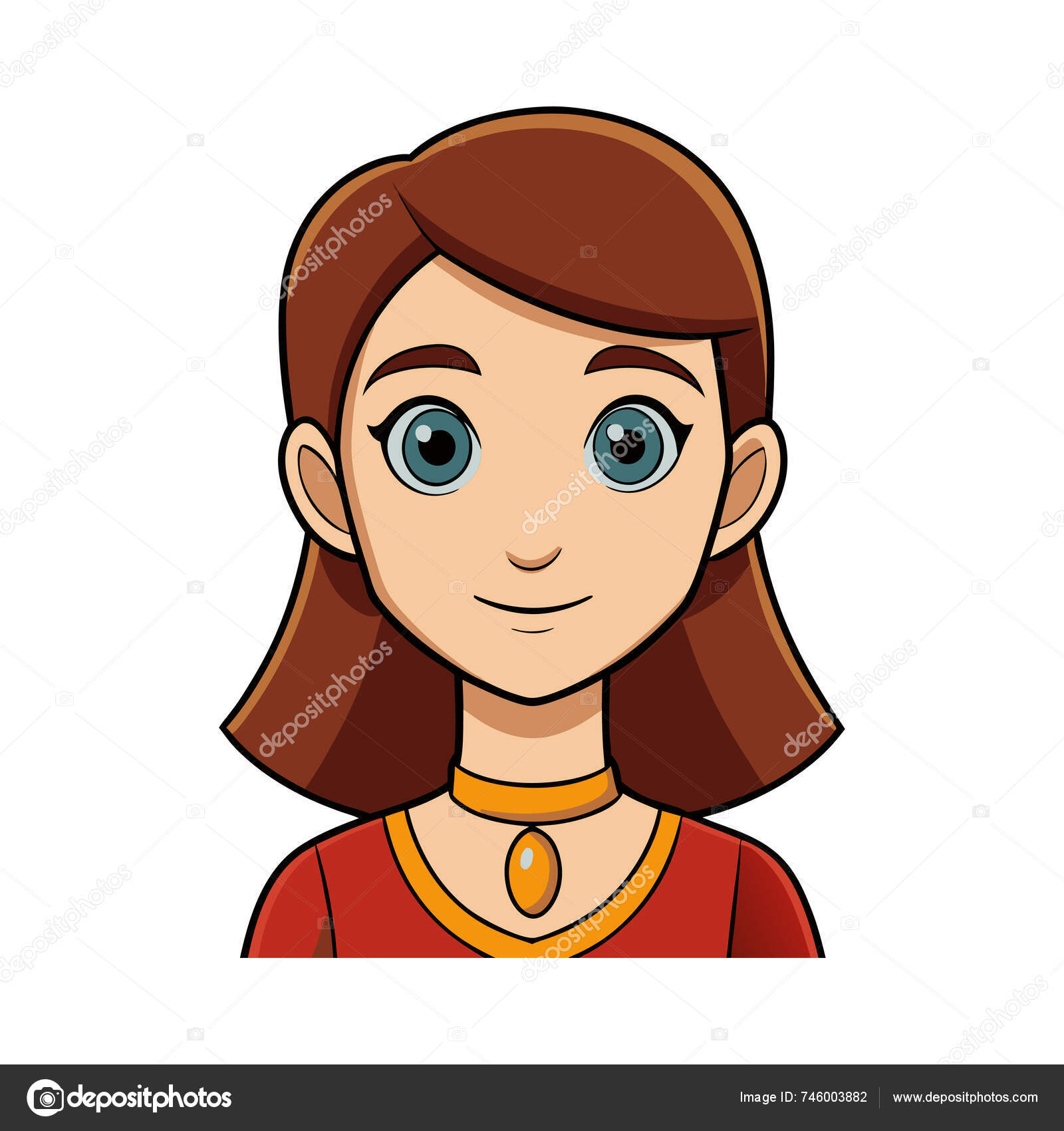 Imagen Muestra Una Chica Animada Con Pelo Castaño Chaleco Rojo Vector ...
