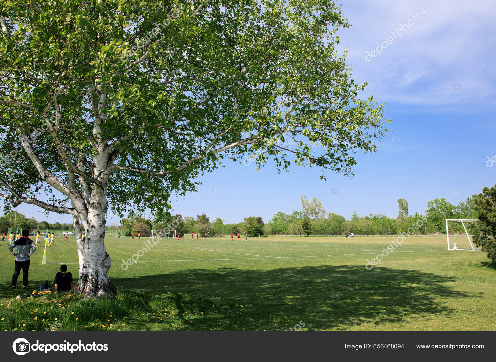 Football Ground Blue Sky Stock Photo by ©makieni777 656468094