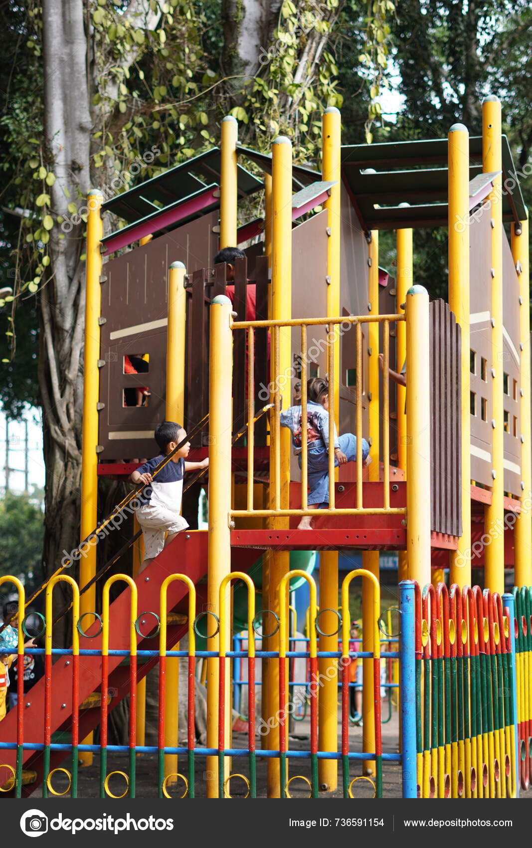 Children Playing Playground Open Public Space Morning — Stock Editorial ...