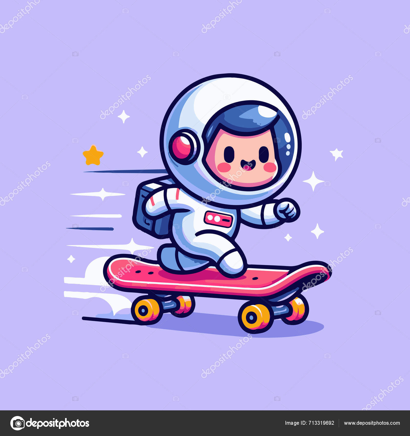 Vector Cartoon Cute Cartoon Robot Riding Skateboard Background Stock ...