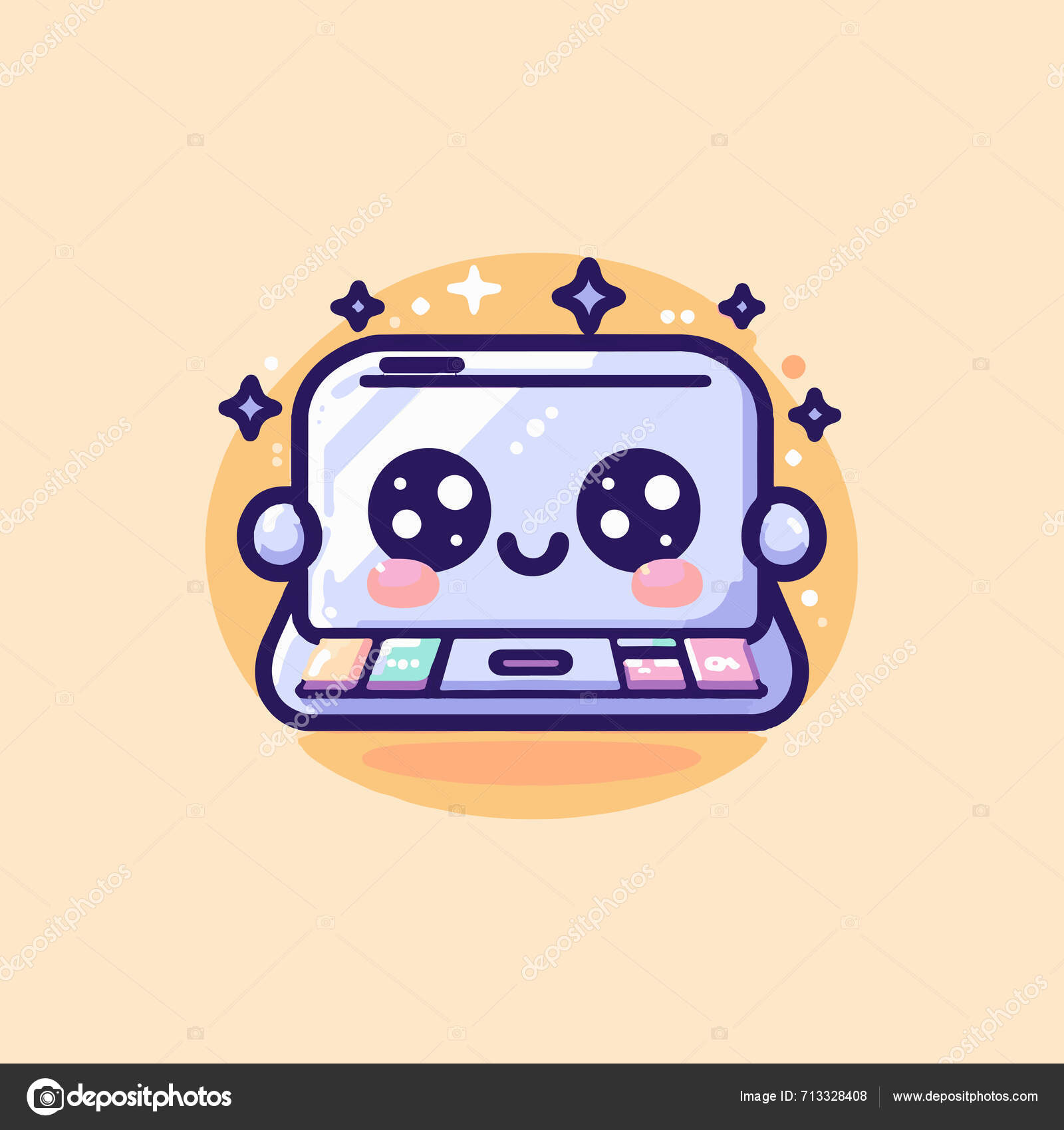 Cute Little Computer Kawaii Cartoon Vector Illustration Stock Vector by ...