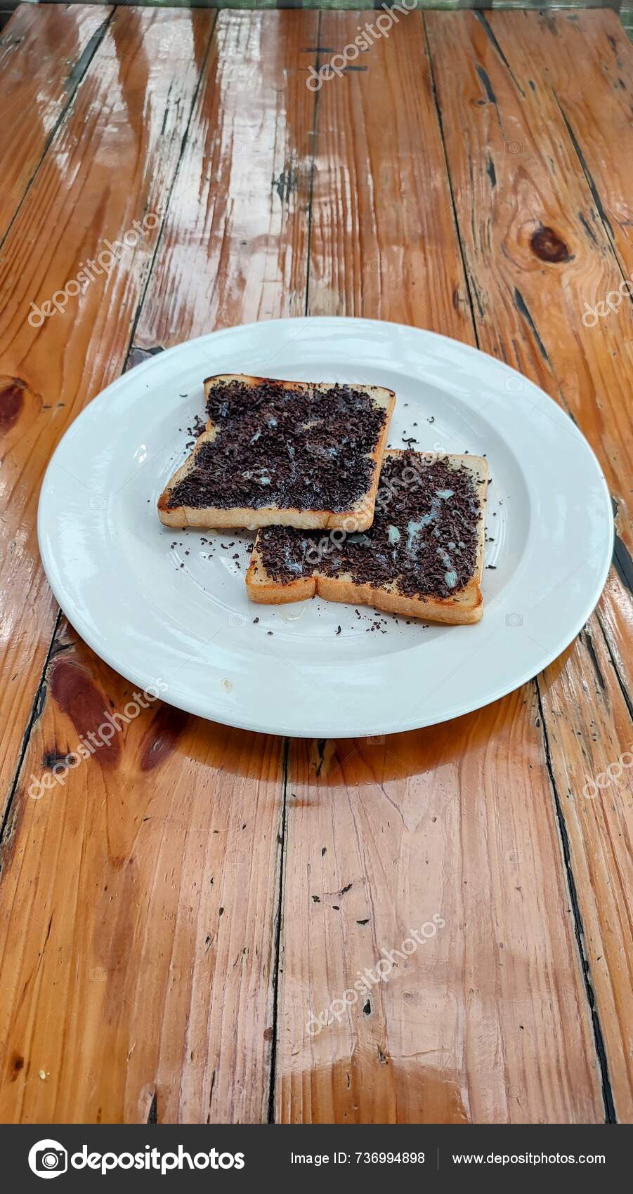 Roti Bakar Coklat Toasted Bread Chocolate Served Wooden Table — Stock ...