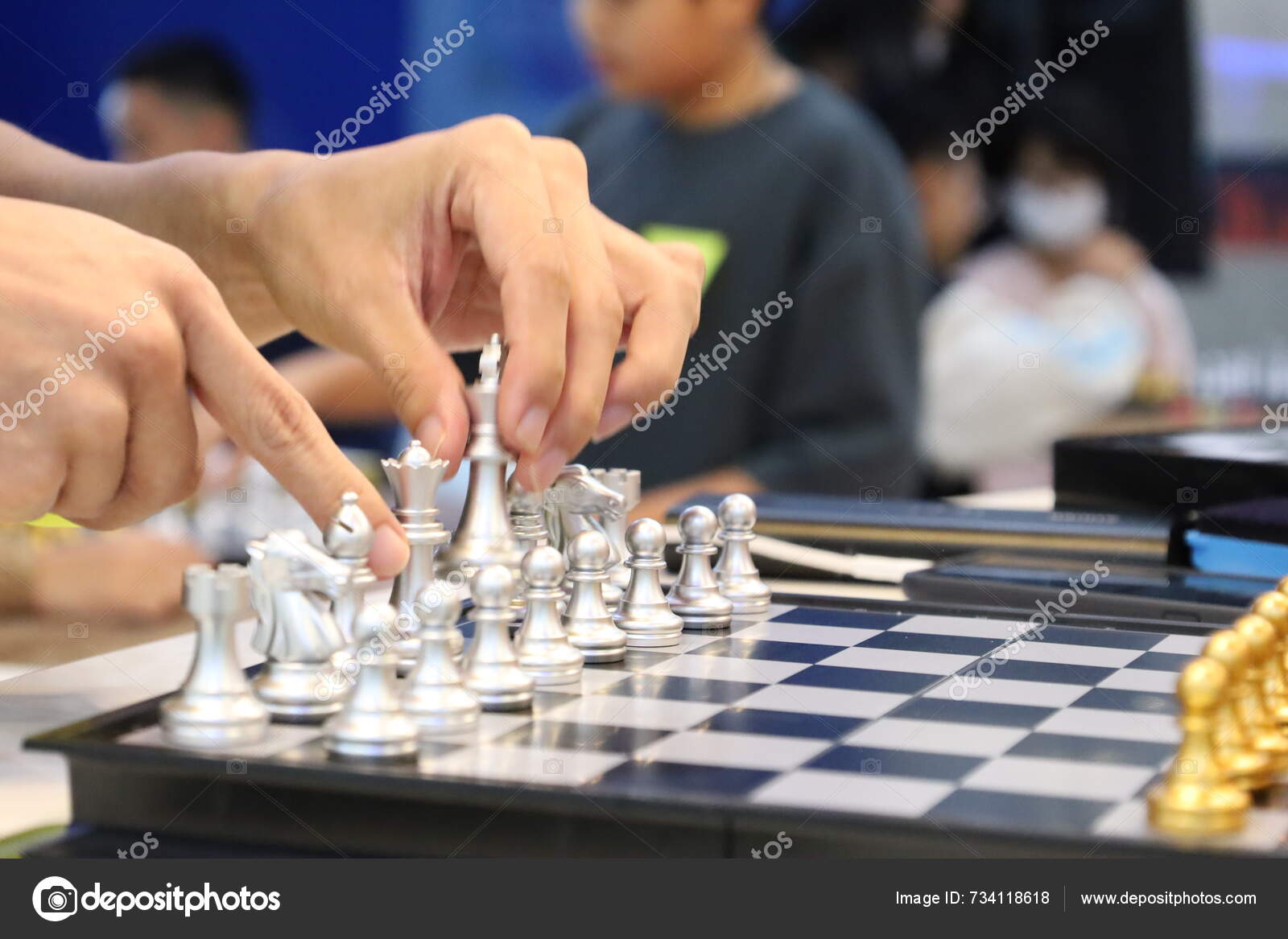Group Friends Playing Chess Tournament Class Board Game Youth Hand ...