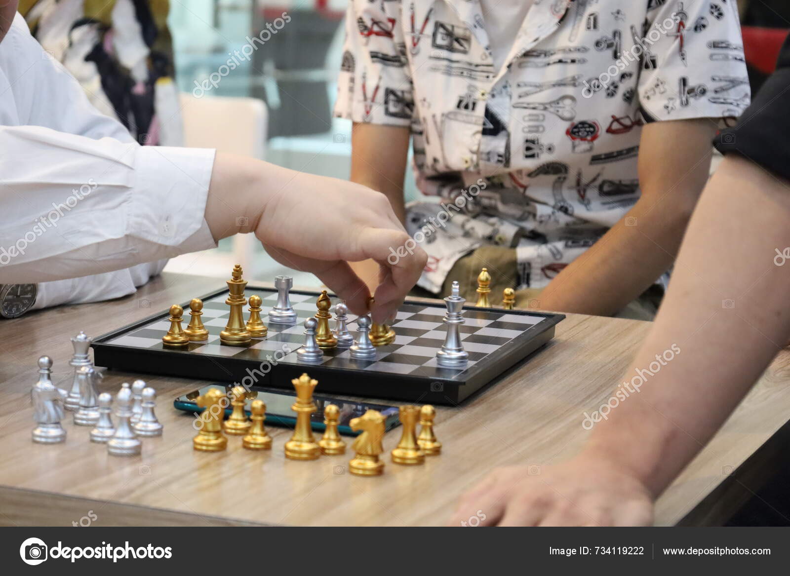 Group Friends Playing Chess Tournament Class Board Game Youth Hand ...