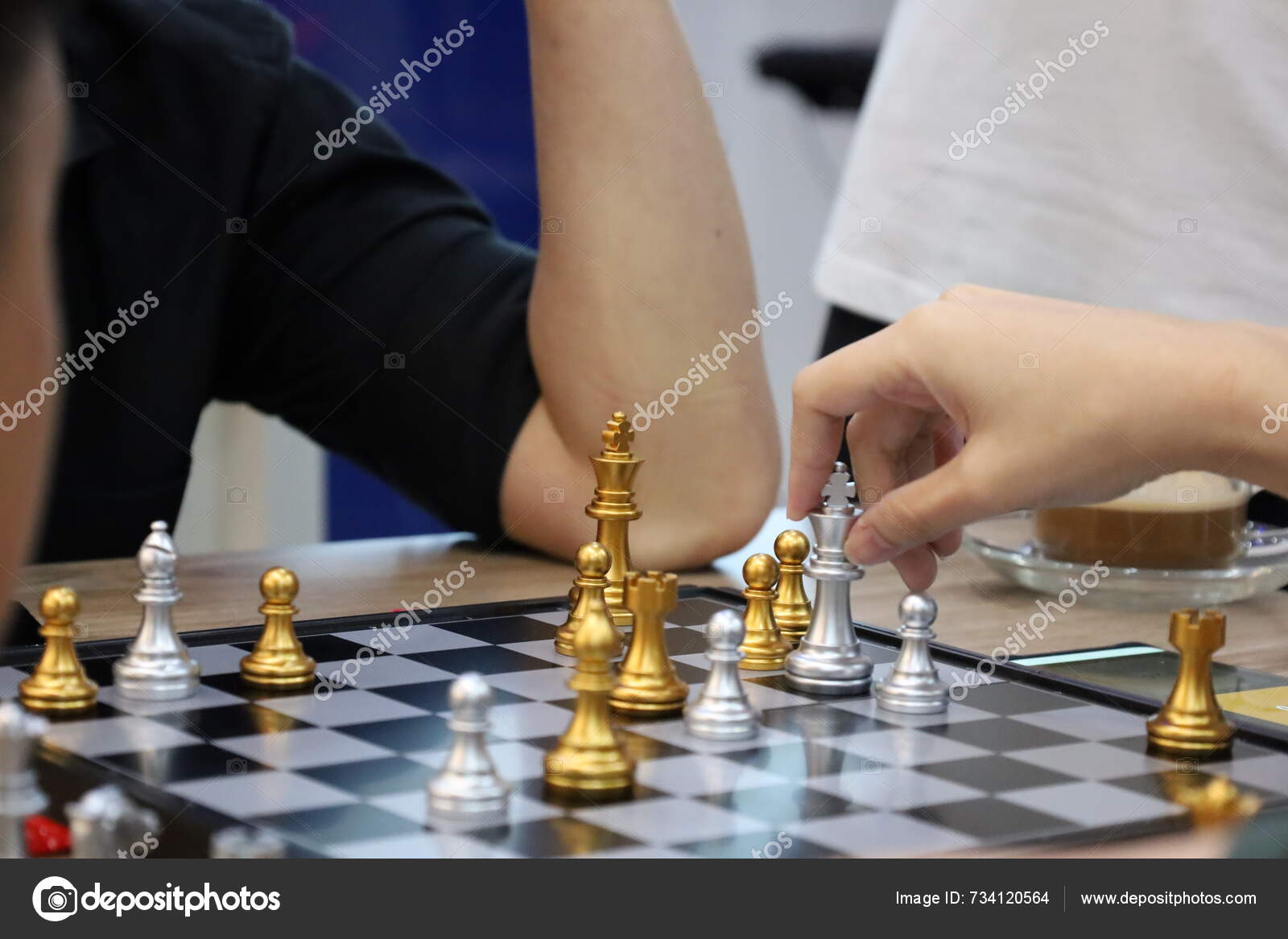 Group Friends Playing Chess Tournament Class Board Game Youth Hand ...