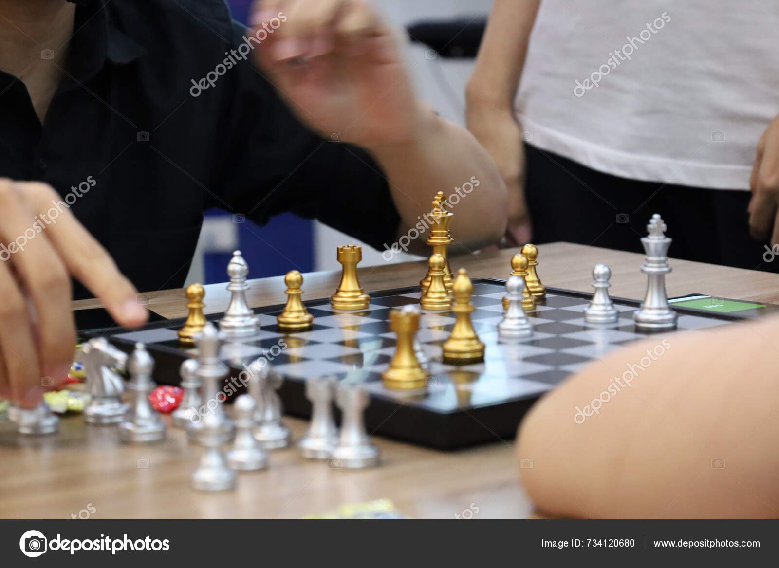 Group Friends Playing Chess Tournament Class Board Game Youth Hand ...